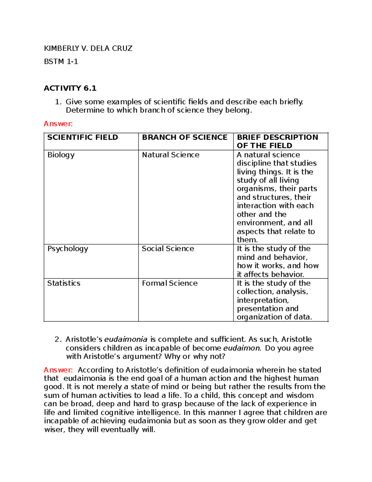 Activity 6 - sts act - KIMBERLY V. DELA CRUZ BSTM 1- ACTIVITY 6. Give ...