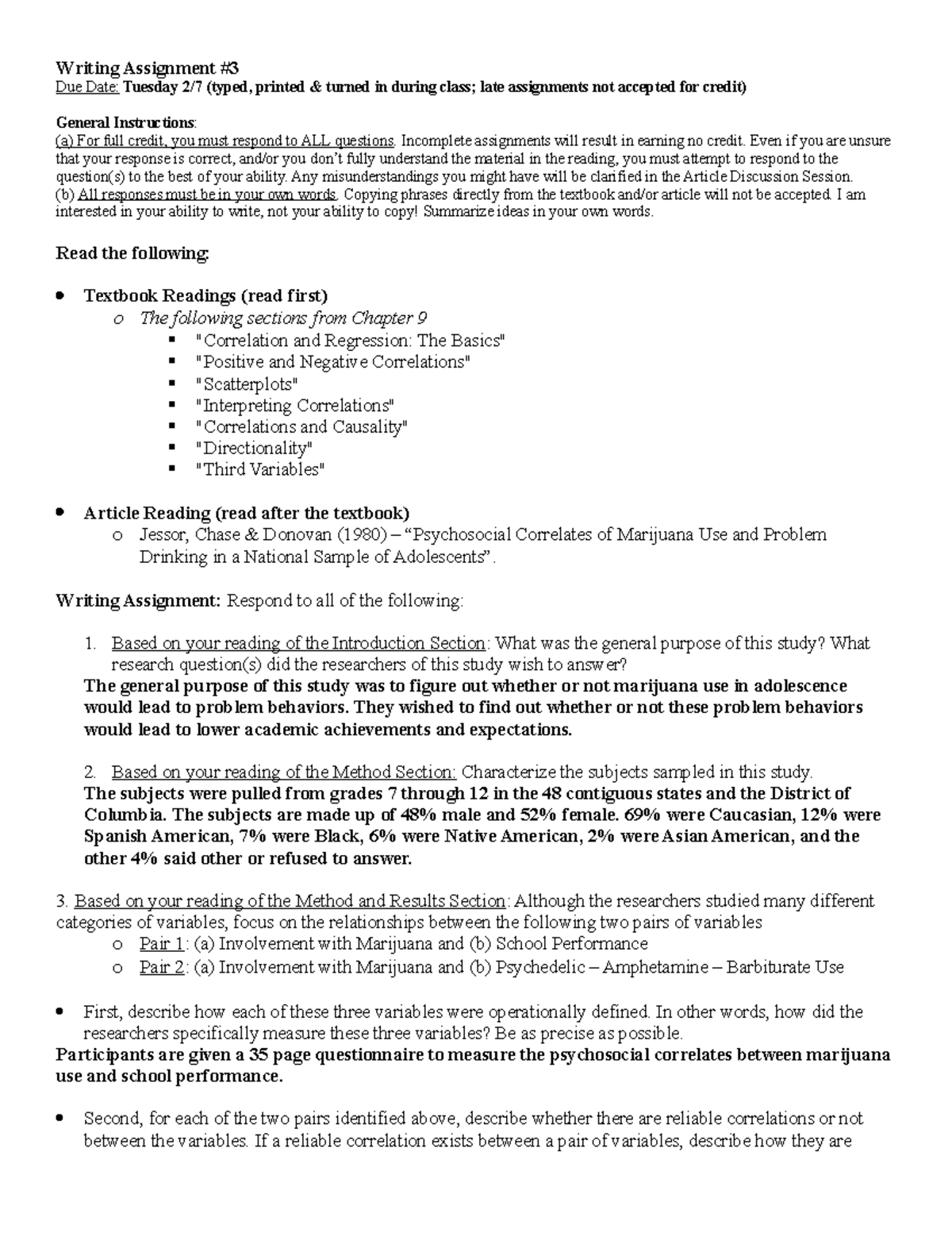 Writing Assignment 3 - Incomplete assignments will result in earning no ...