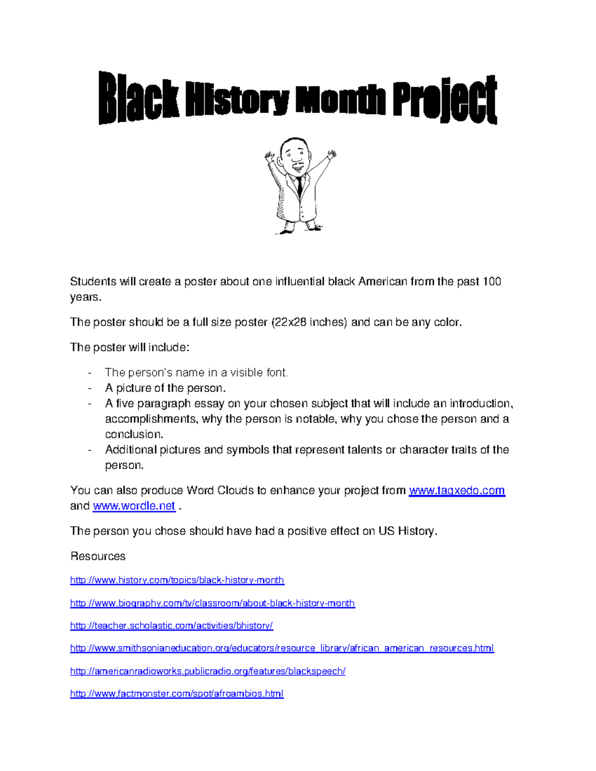 Black History Month Project-1 - Students will create a poster about one ...