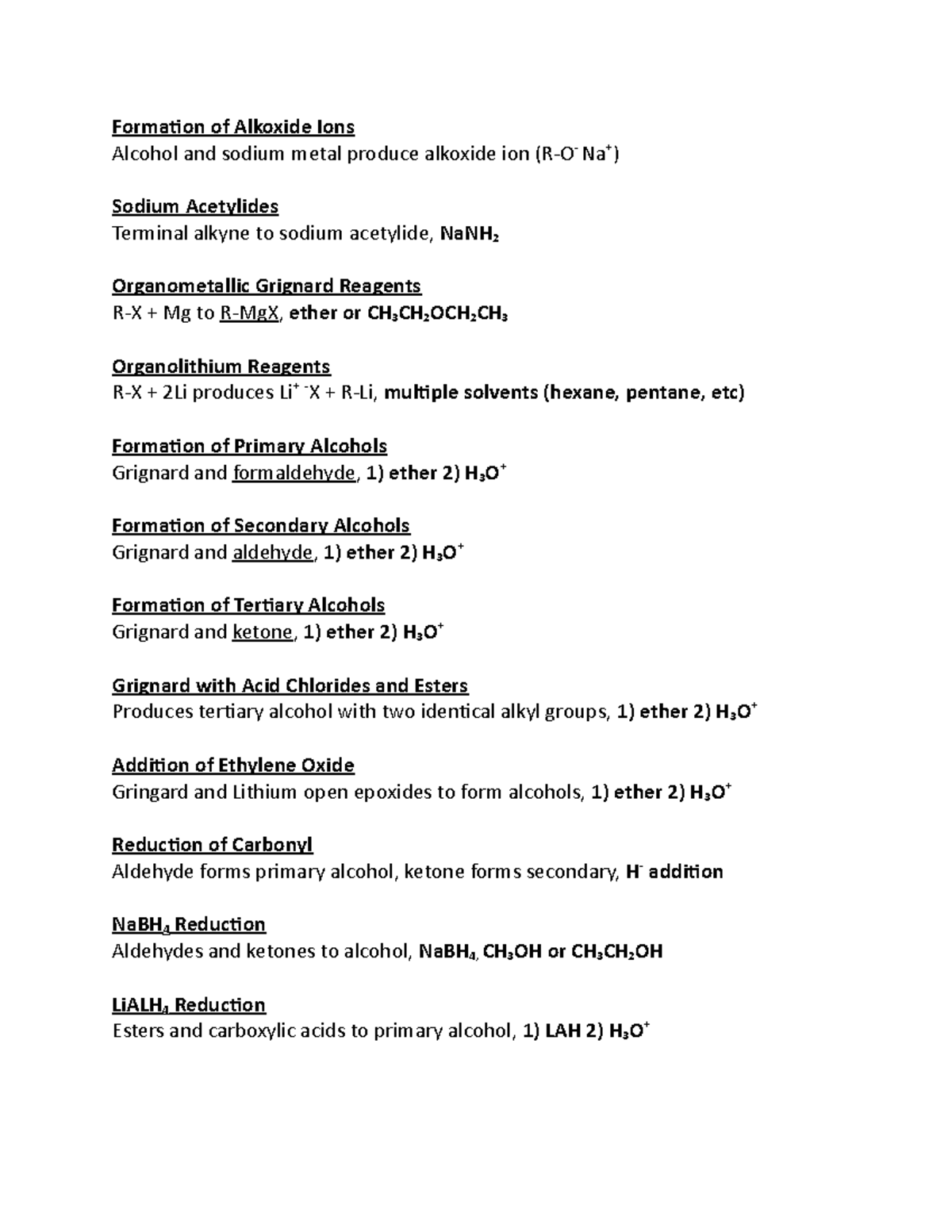 Chapter 10 Alcohol Reactions Overview - Formation of Alkoxide Ions ...