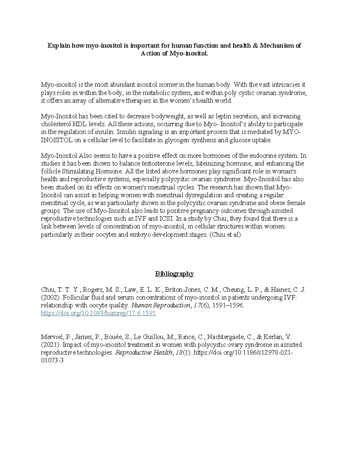 Mechanism of Action And Function - Explain how myo-inositol is ...