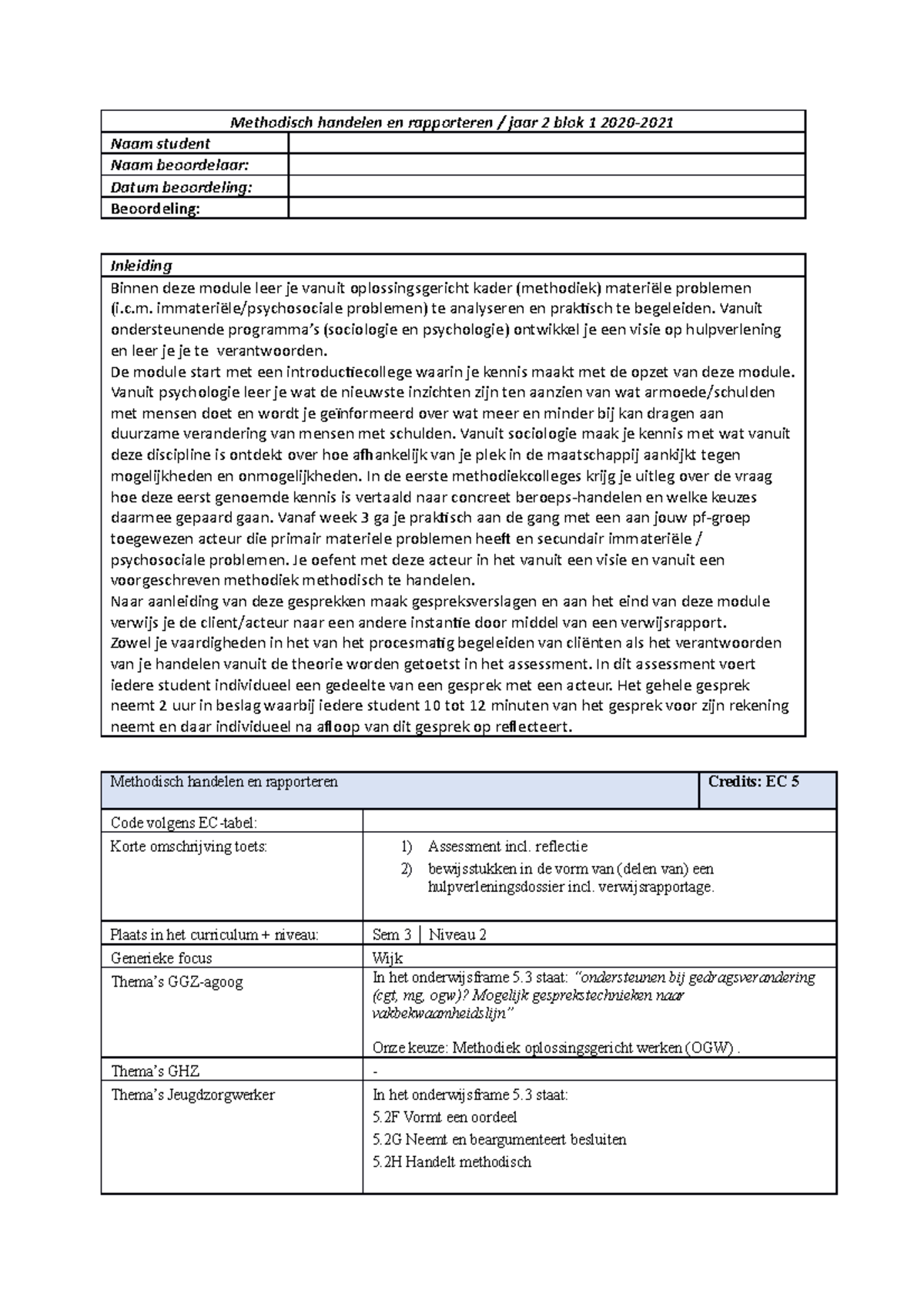 Toetsmatrijs - Methodisch handelen en rapporteren / jaar 2 blok 1 2020 ...
