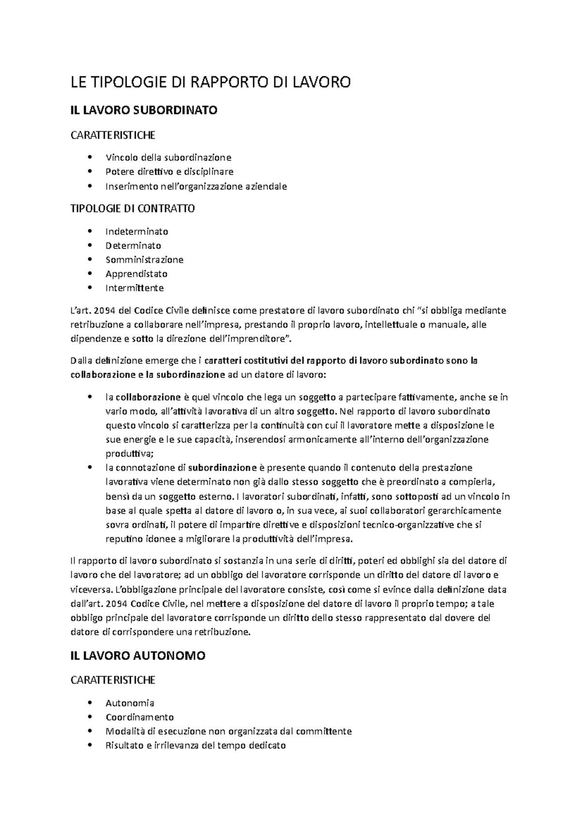 Le tipologie di rapporto di lavoro - LE TIPOLOGIE DI RAPPORTO DI LAVORO ...