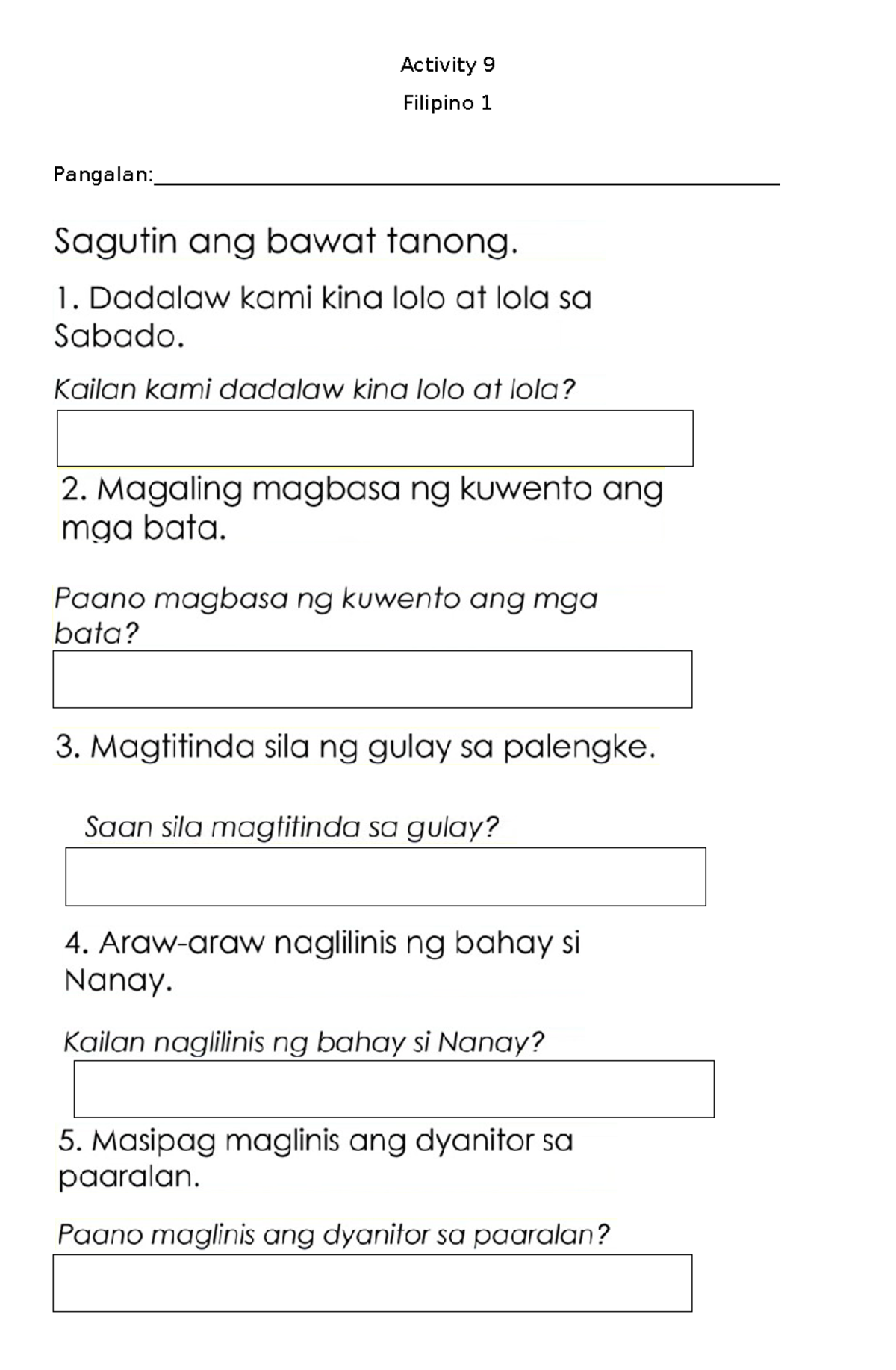 Activity 9 q4 - 2 subjects - Filipino 1 - Studocu