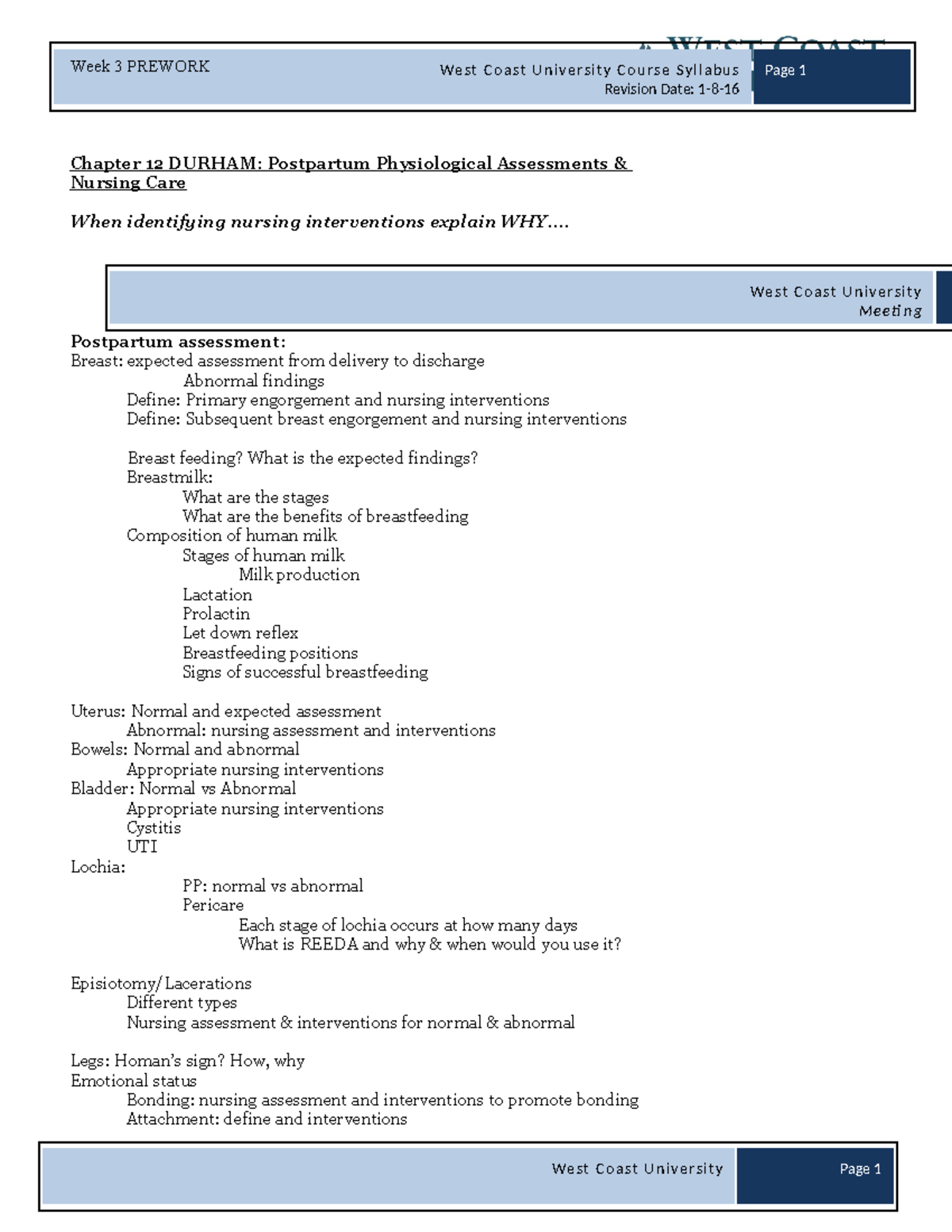 Week 3 prework - We st C o a st U n iv e r si t y Co u r s e Sy ll ab u s Revision Date: 1-8- We ...