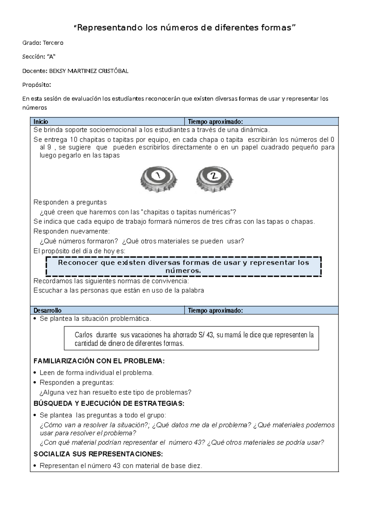 Sesion DE Matematica de representar los números - “Representando los ...