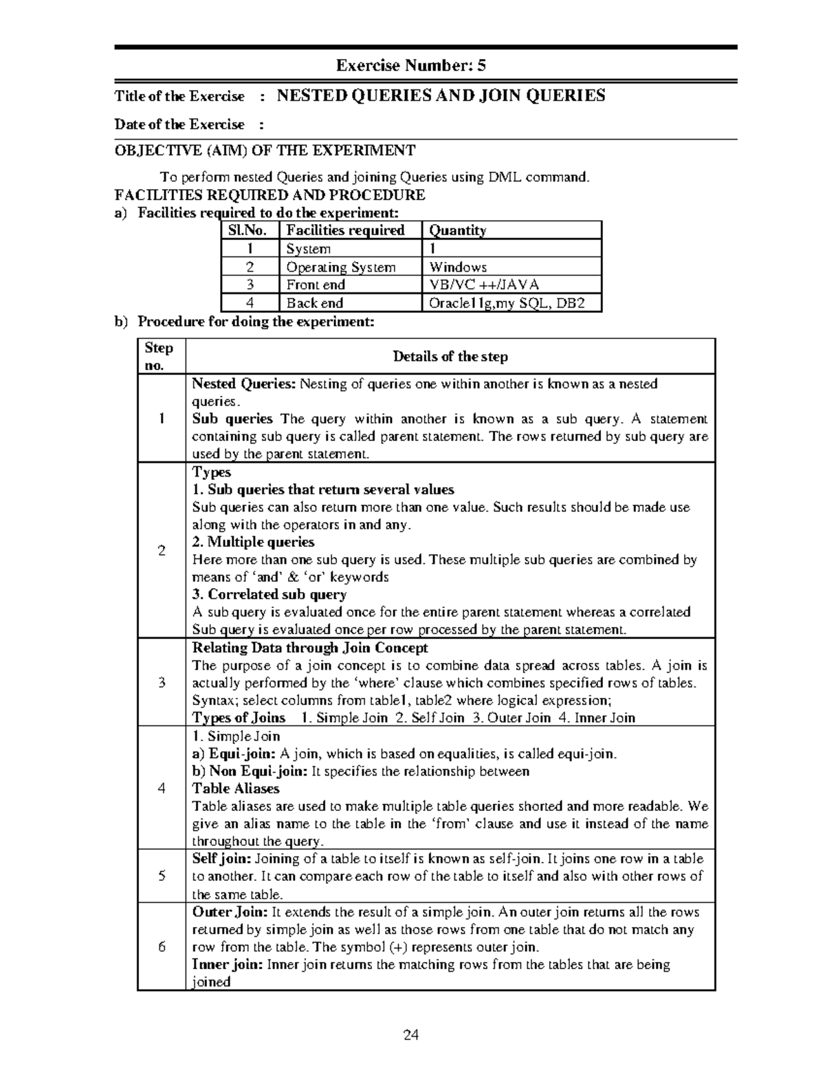 4 Nested And Join Queries Exercise Number 5 Title Of The Exercise Nested Queries And Join