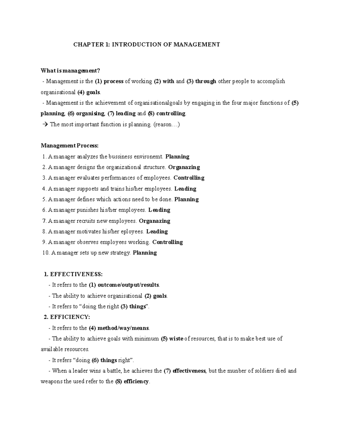 Quản-trị-học - sfsedf - CHAPTER 1: INTRODUCTION OF MANAGEMENT What is ...