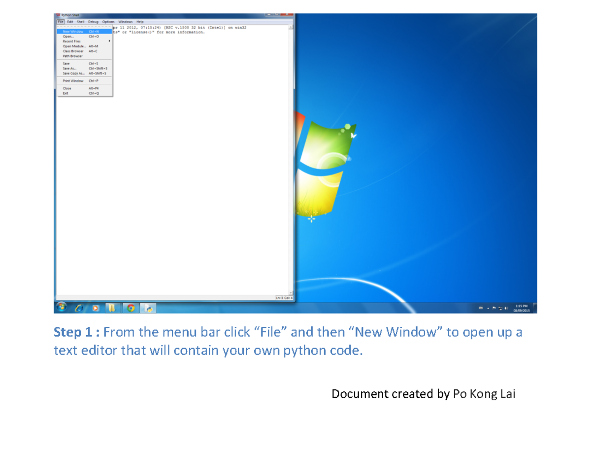 Using IDLE-first-program - Step 1 : From the menu bar click “File” and ...