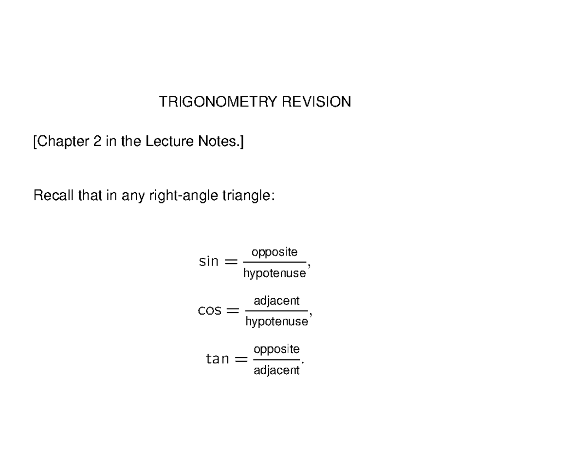 Trigonometry revision lecture week 6 - TRIGONOMETRY REVISION [Chapter 2 ...