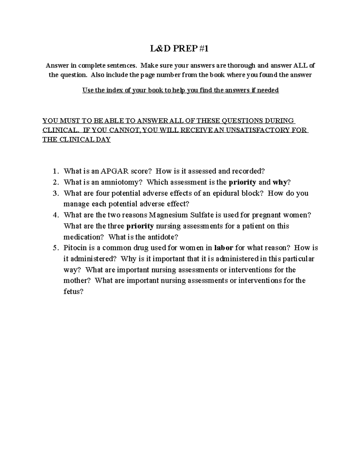 LD Prep #1 no ans 3 - its assignment - L&D PREP Answer in complete ...