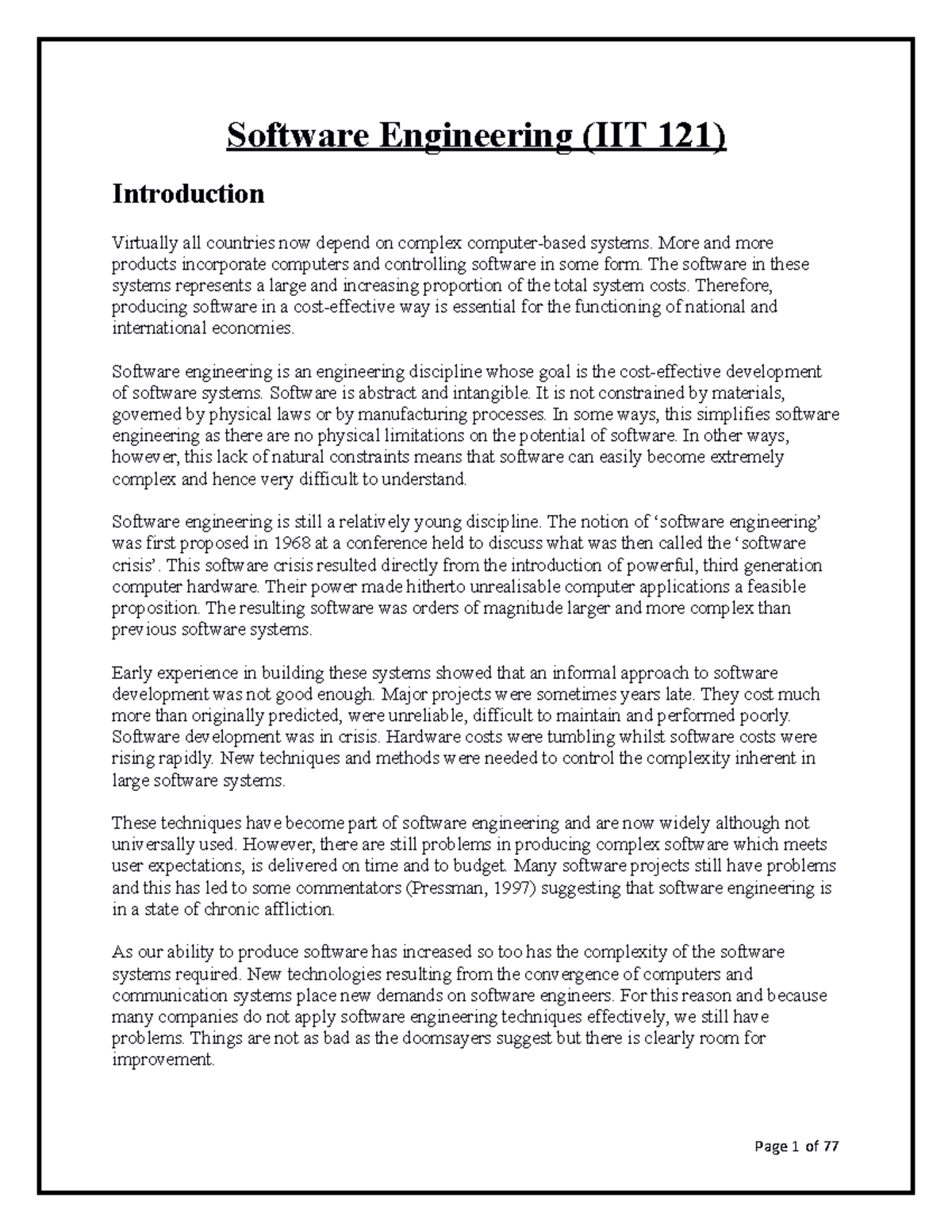 Software Engineering personal notes - Software Engineering (IIT 121 ...