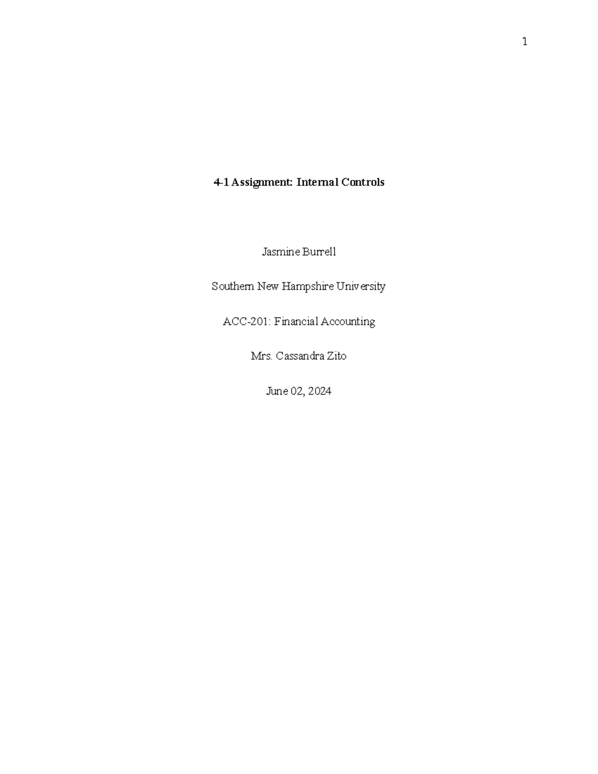 4-1 Accounting - Homework - 4-1 Assignment: Internal Controls Jasmine ...