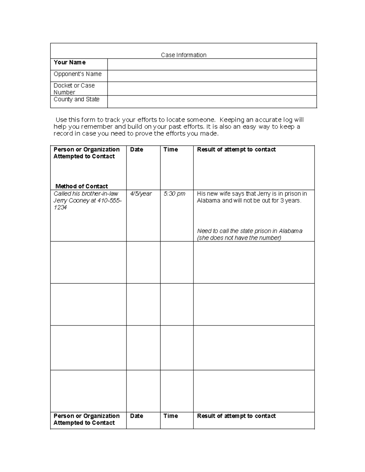 Tracking - Resarch - Case Information Your Name Opponent’s Name Docket ...