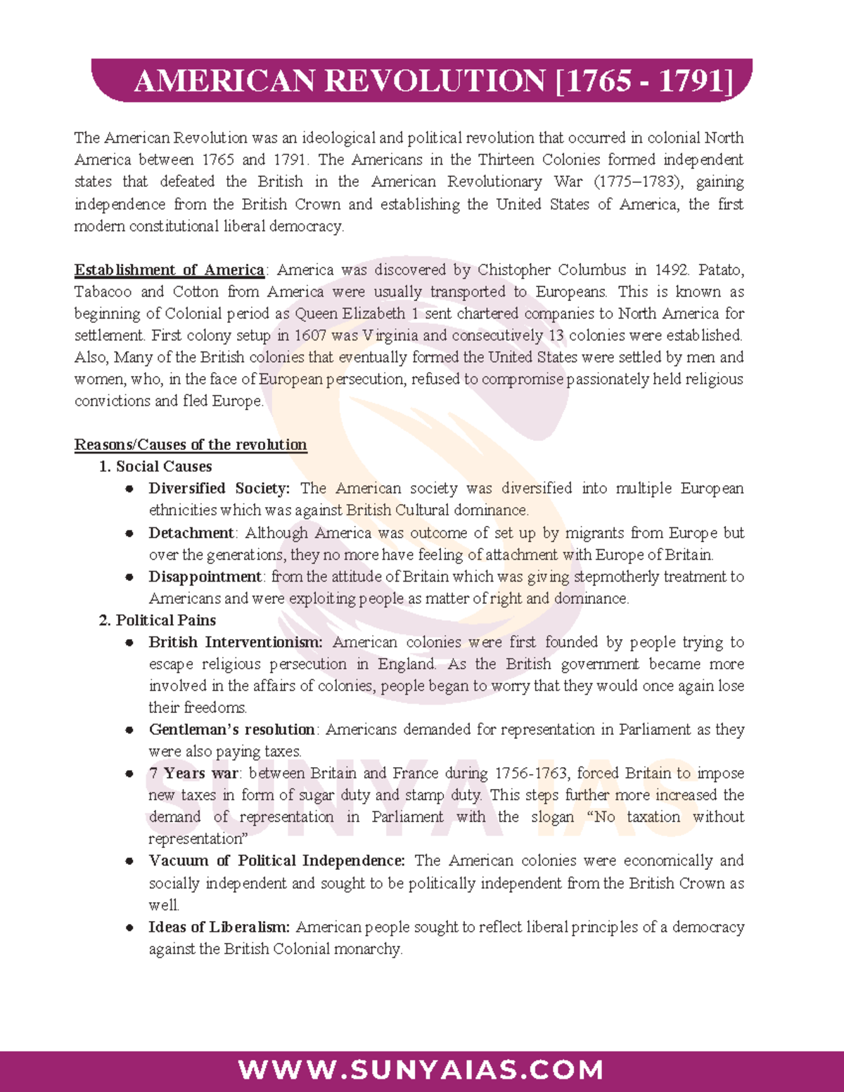 GS 1 - World History - American Revolution-2 - AMERICAN REVOLUTION ...