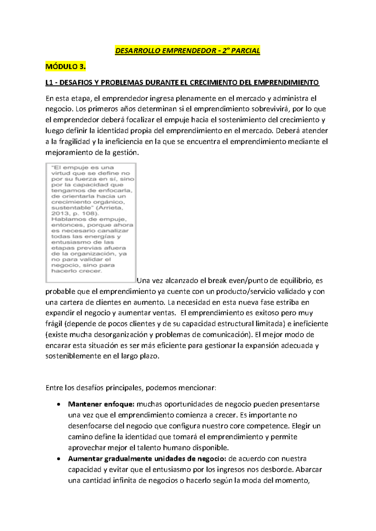 Desarrollo Emprendedor - P2 - DESARROLLO EMPRENDEDOR - 2° PARCIAL MÓDULO 3. L1 - DESAFIOS Y ...