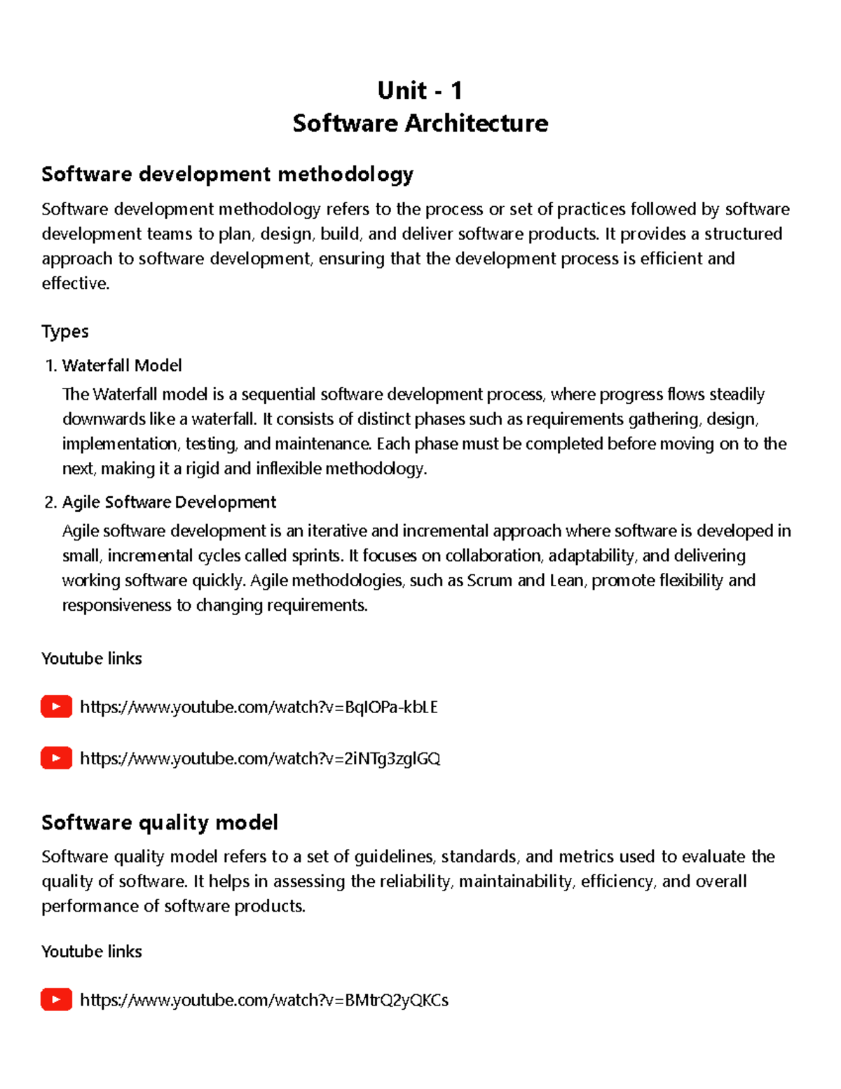 Software Architecture unit 11 - Unit - 1 Software Architecture Software development methodology ...