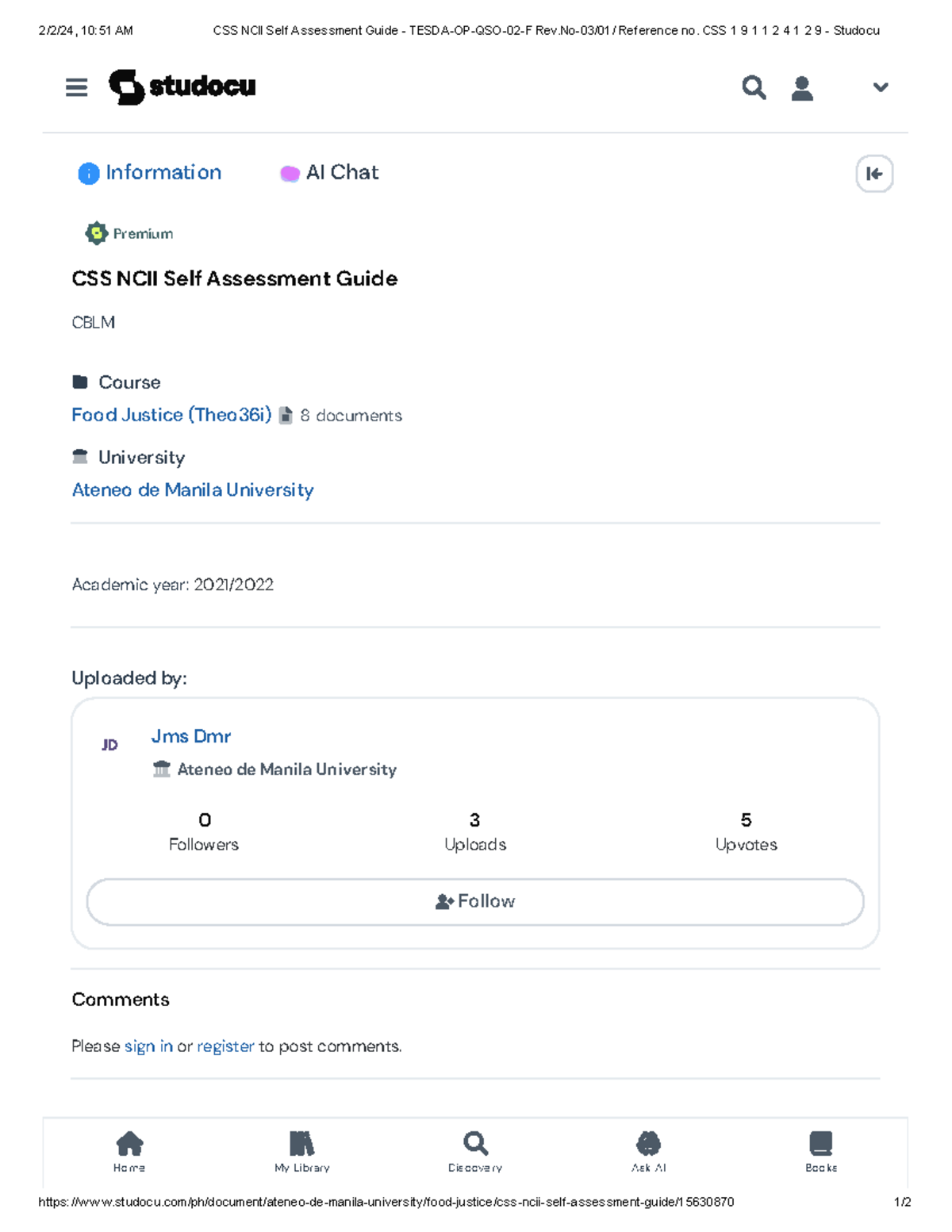 CSS self assessment - Self Check - 2/2/24, 10:51 AM CSS NCII Self Assessment Guide - - Studocu