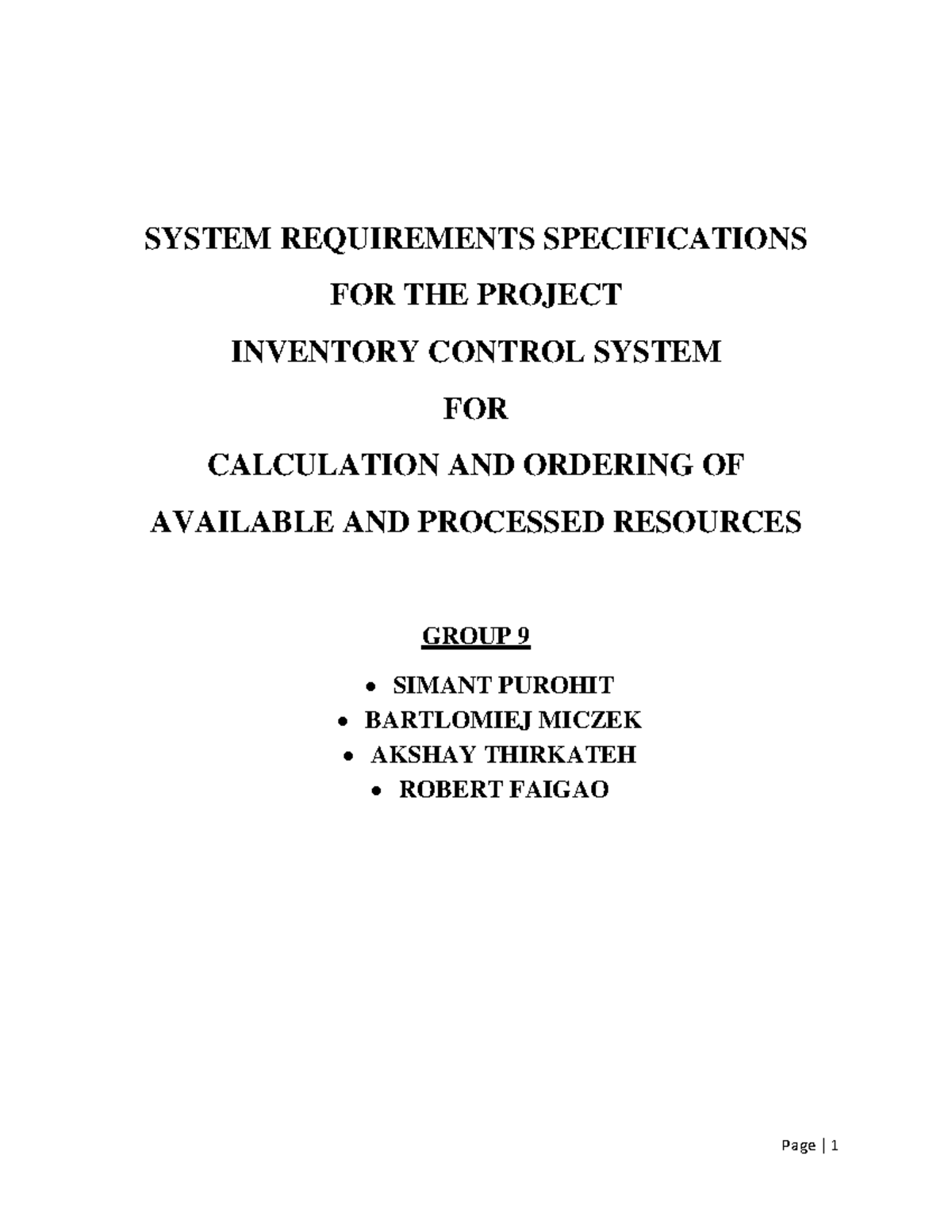 software requirement specification report on inventory control - SYSTEM ...