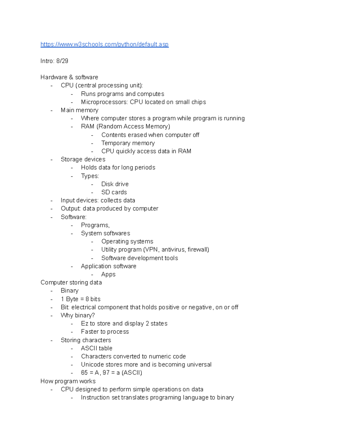 CS0011 Intro to CMP 4 SCI - w3schools/python/default.asp Intro: 8 ...