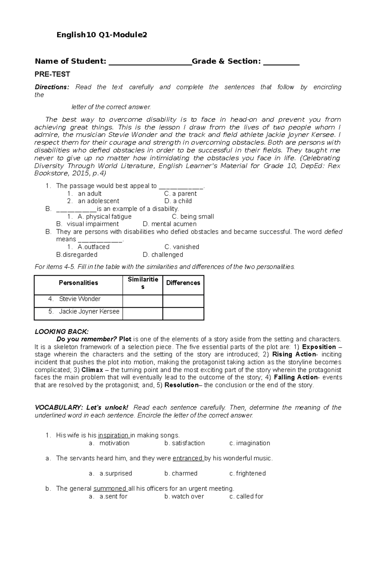 G10 English Q1 M2 - English10 Q1-Module Name of Student: _______________________Grade & Section ...