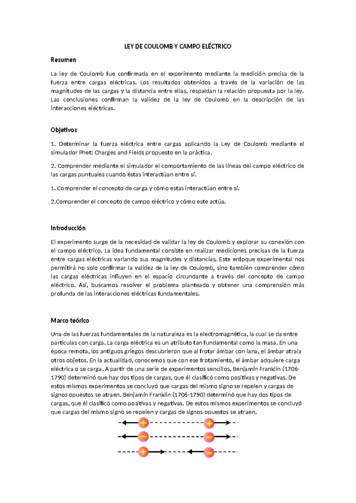 Informe 1 (2) - LEY DE COULOMB Y CAMPO ELÉCTRICO Resumen La ley de ...