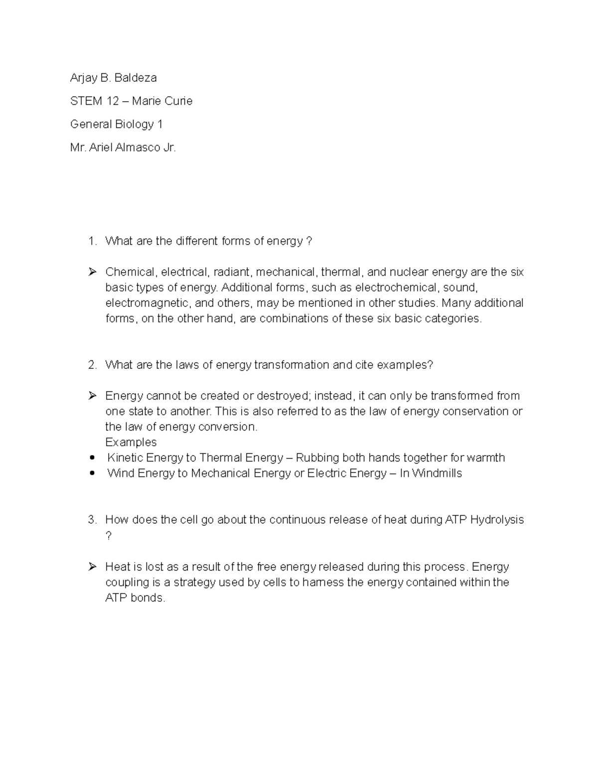 2nd Q Activity 1a - Good luck - Arjay B. Baldeza STEM 12 – Marie Curie ...