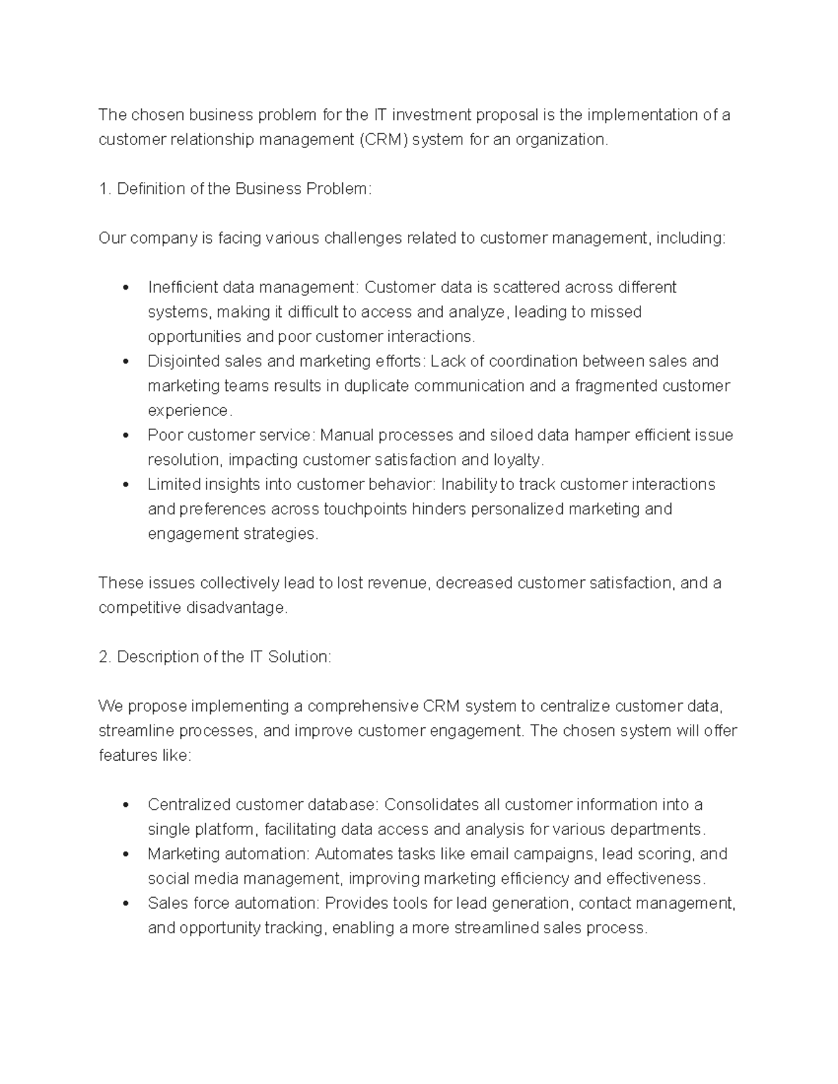 The chosen business problem for the IT - 1. Definition of the Business ...