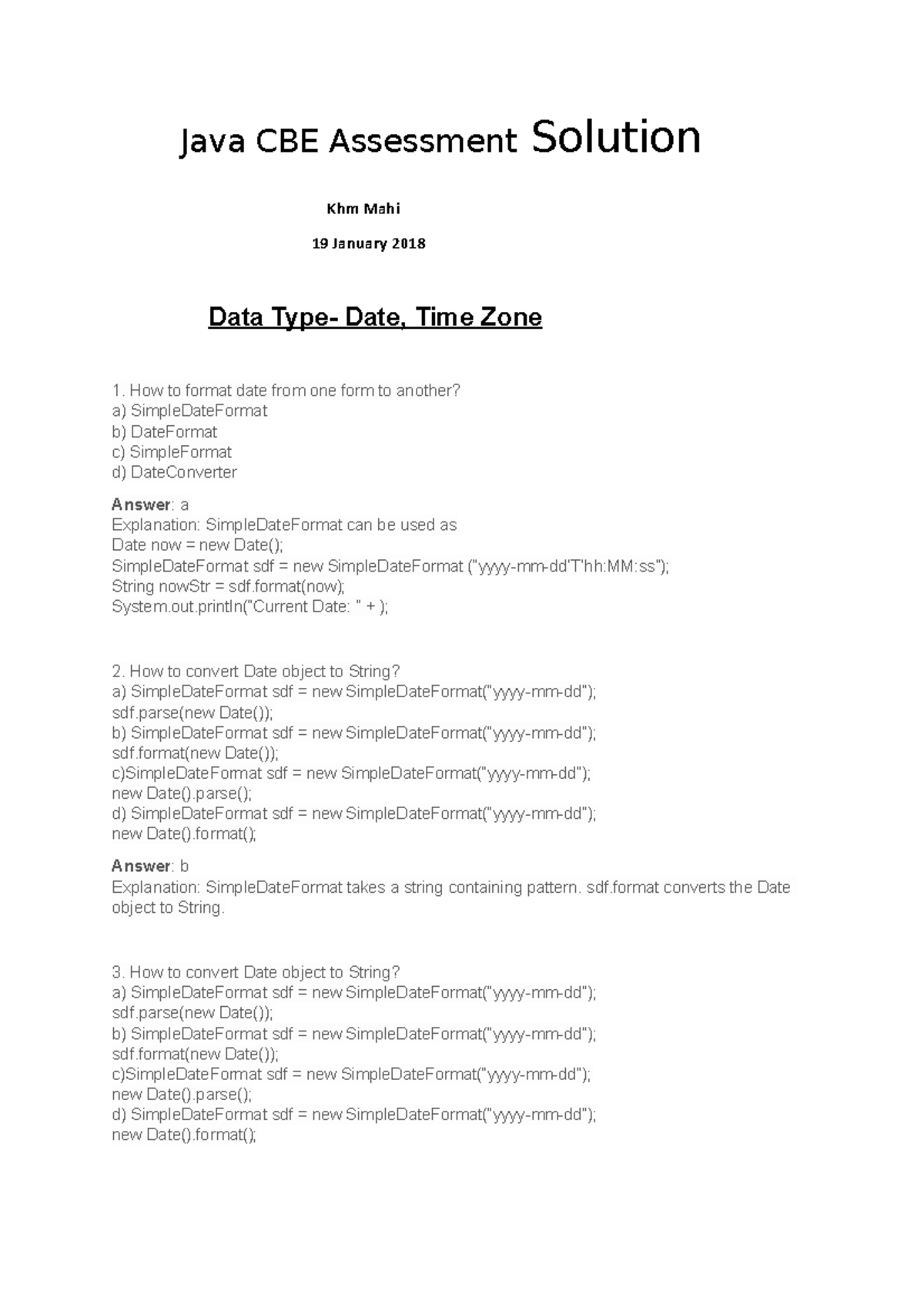 Java CBE Assessment Question & Solution - Java CBE Assessment Solution ...