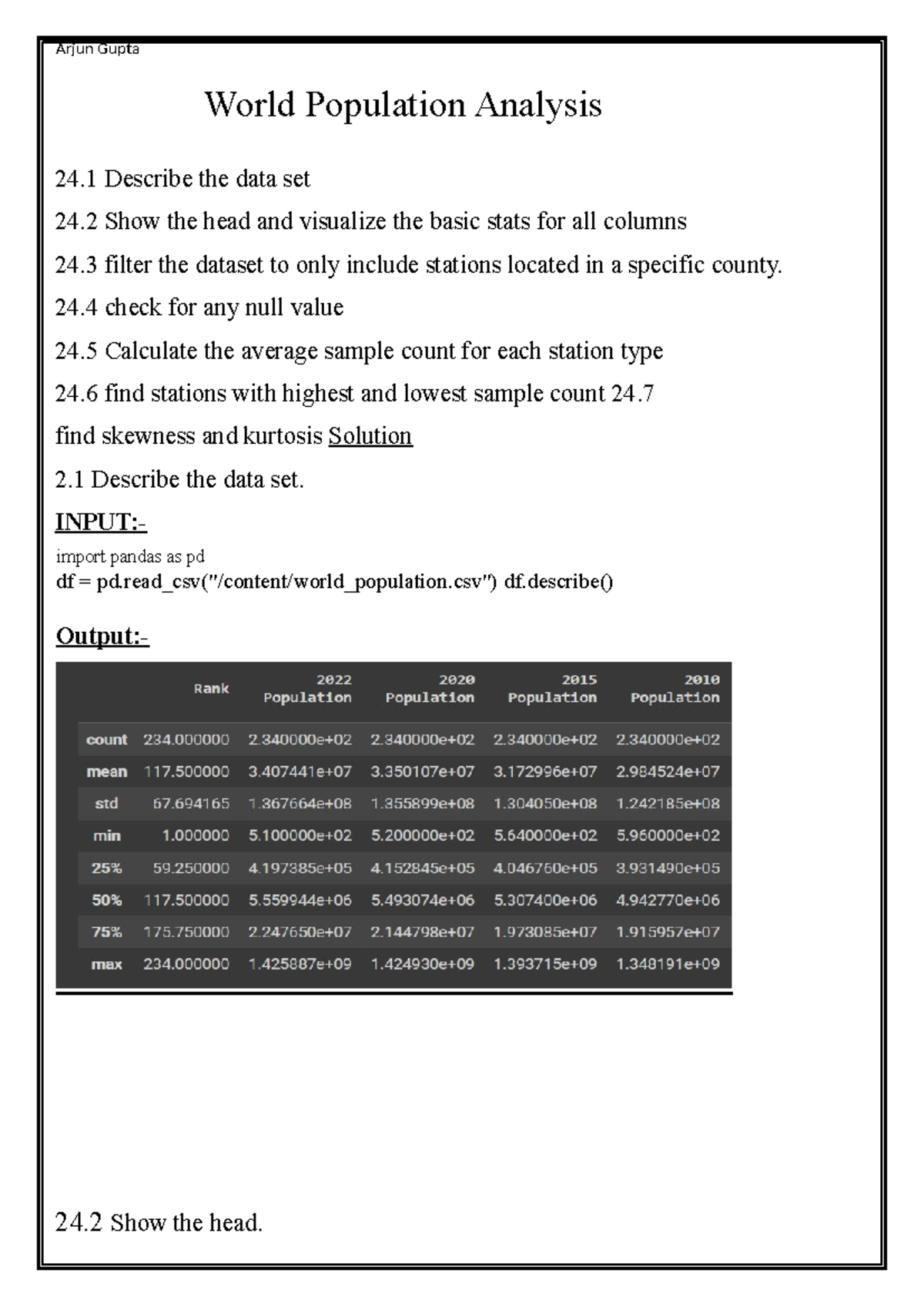 World Population Analysis - 24 check for any null value 24 Calculate ...