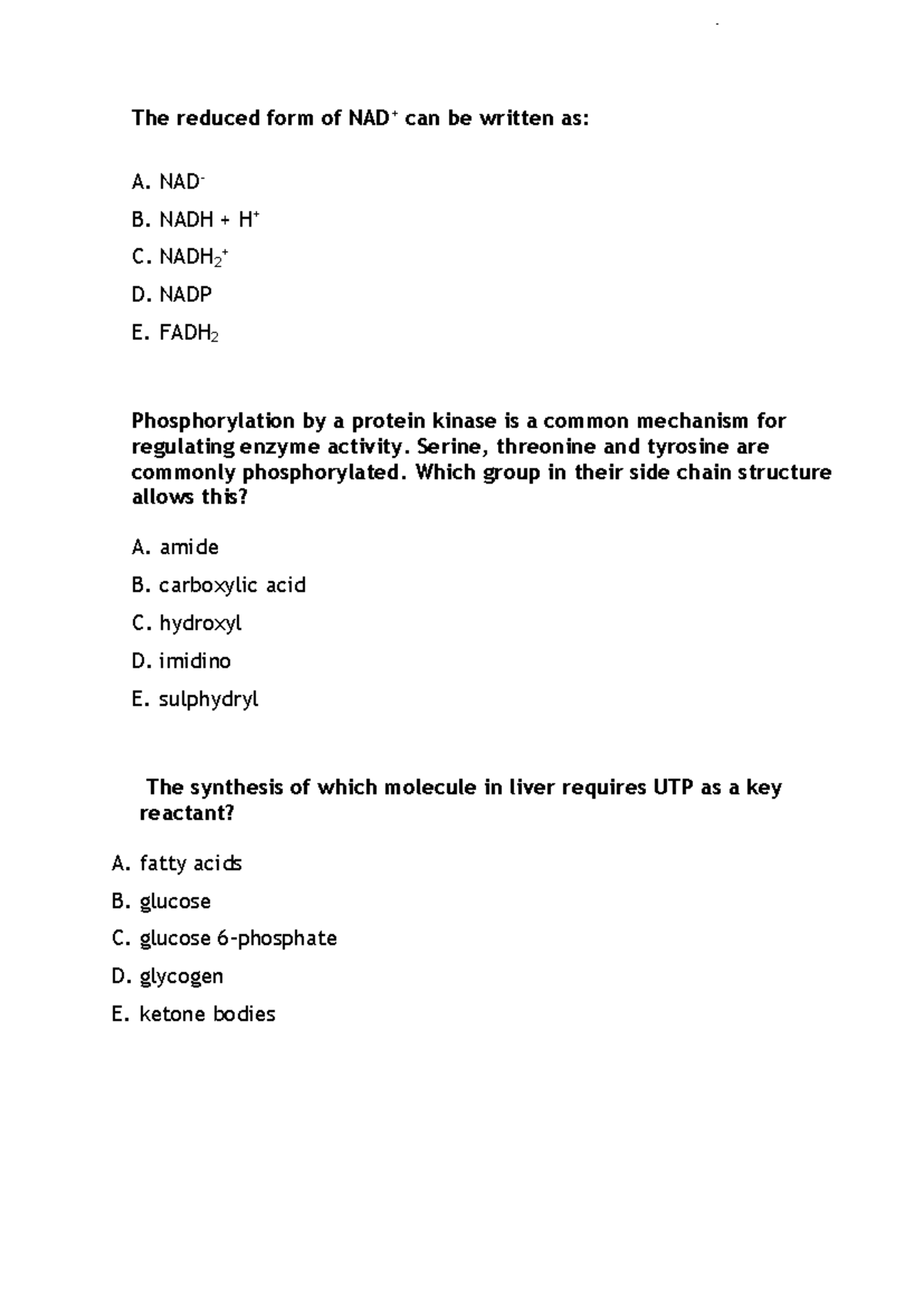 Biochem qs 4 - 4BBY1013 Practice midsessional 11 SEE NEXT PAGE 25 The reduced form of NAD+ can ...