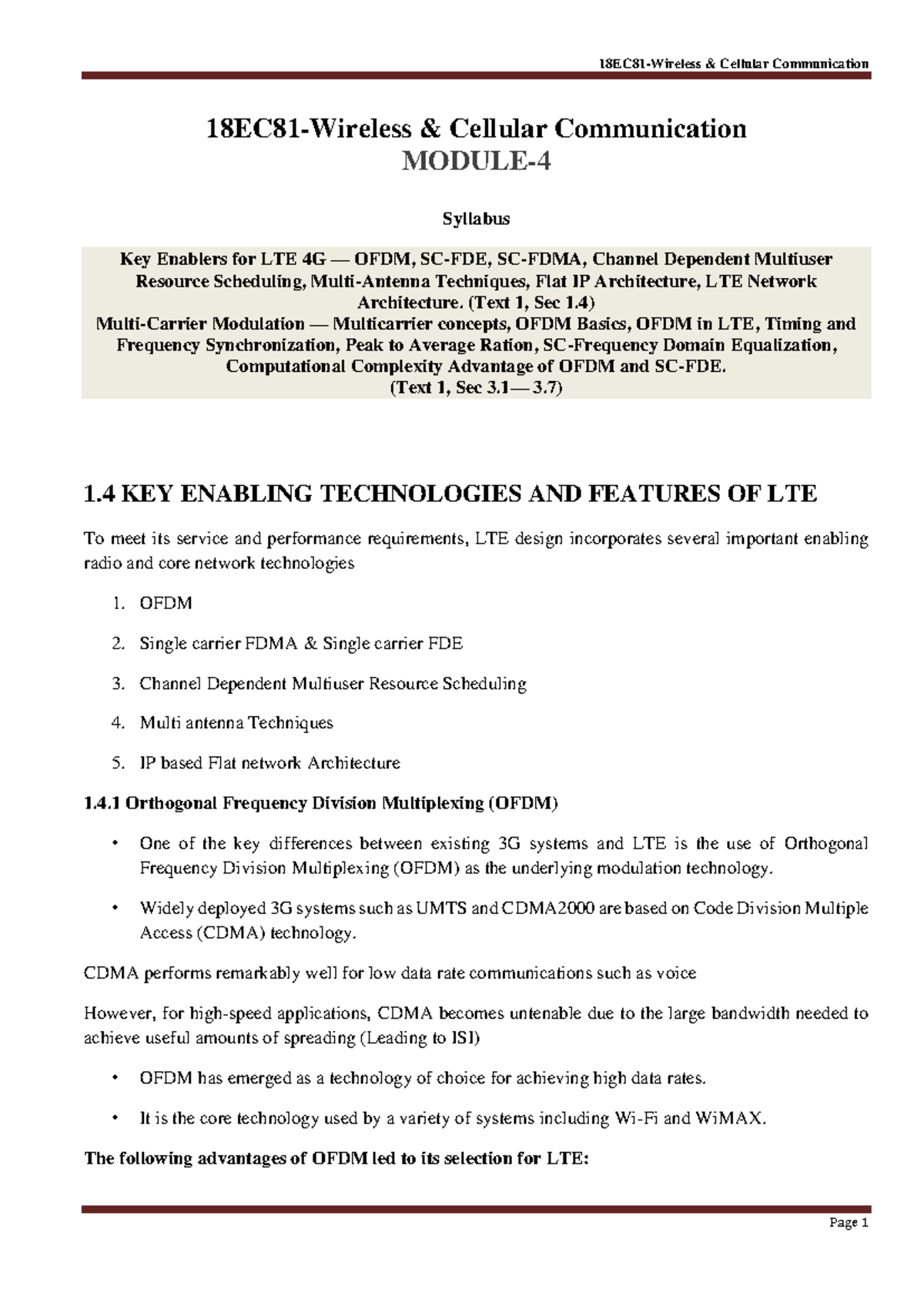 WCC Module 4-2023 - Printed Notes - 18 EC81-Wireless & Cellular ...