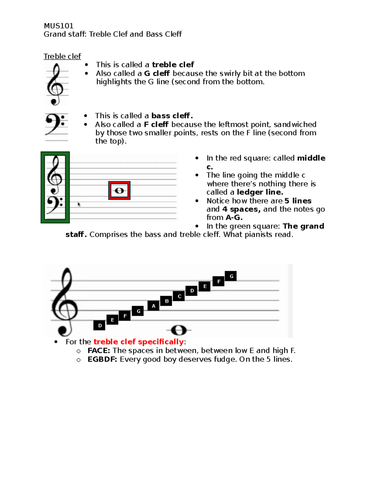 Grand Staff: Treble and Bass Clef - MUS Grand staff: Treble Clef and ...