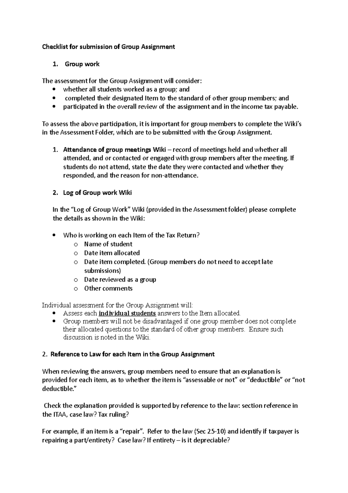 Checklist for submission of Group Assignment 2023 - Group work The ...