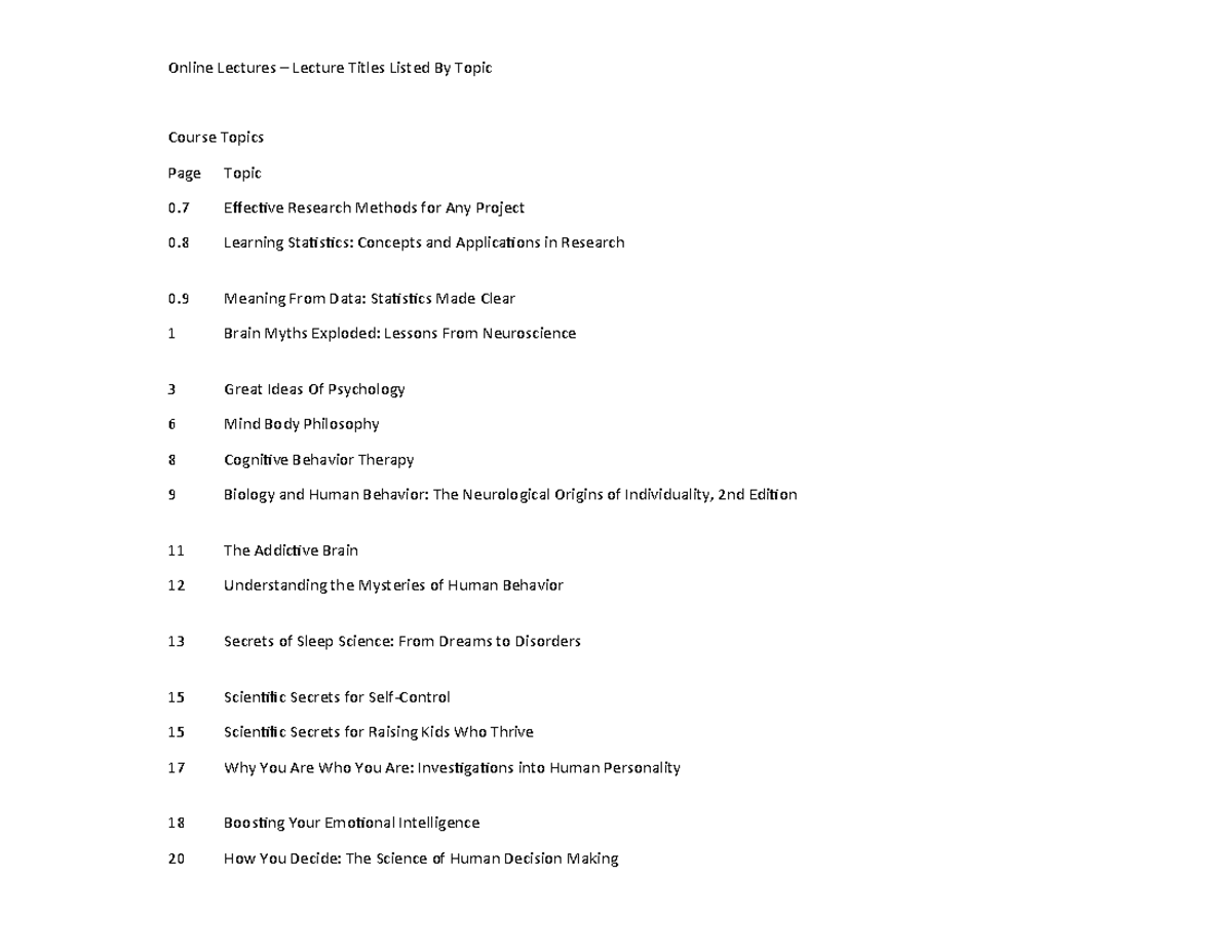 Online Lectures Intro Psych chapter relevance suggestions - Online ...