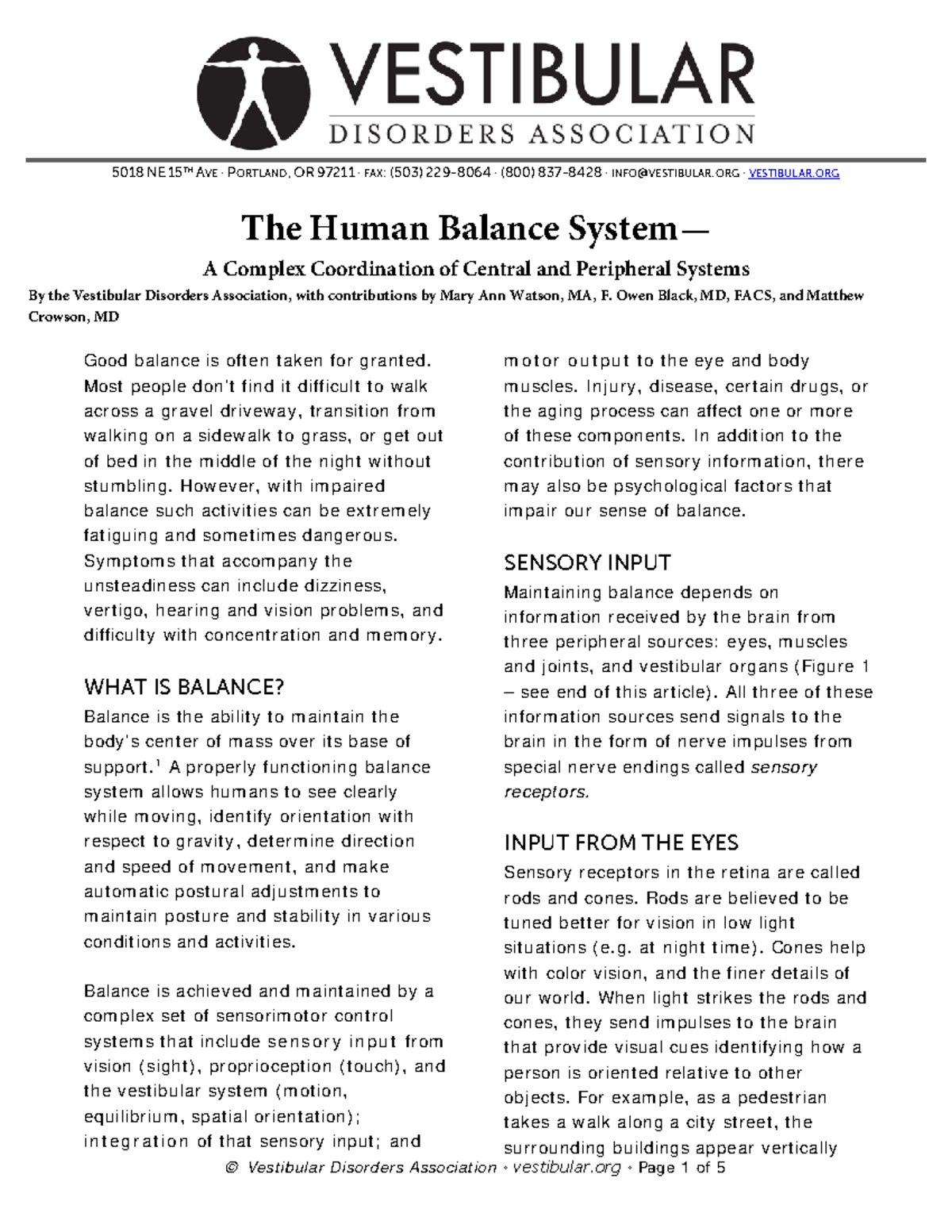 Human Balance System - Additional Info - 5018 NE 15 TH AVE · P ORTLAND ...