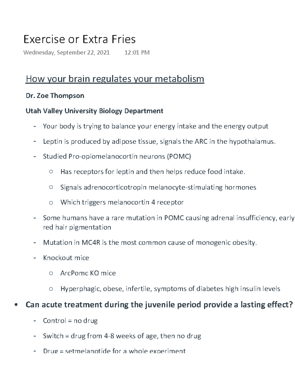 Exercise or Extra Fries - How your brain regulates your metabolism Dr ...