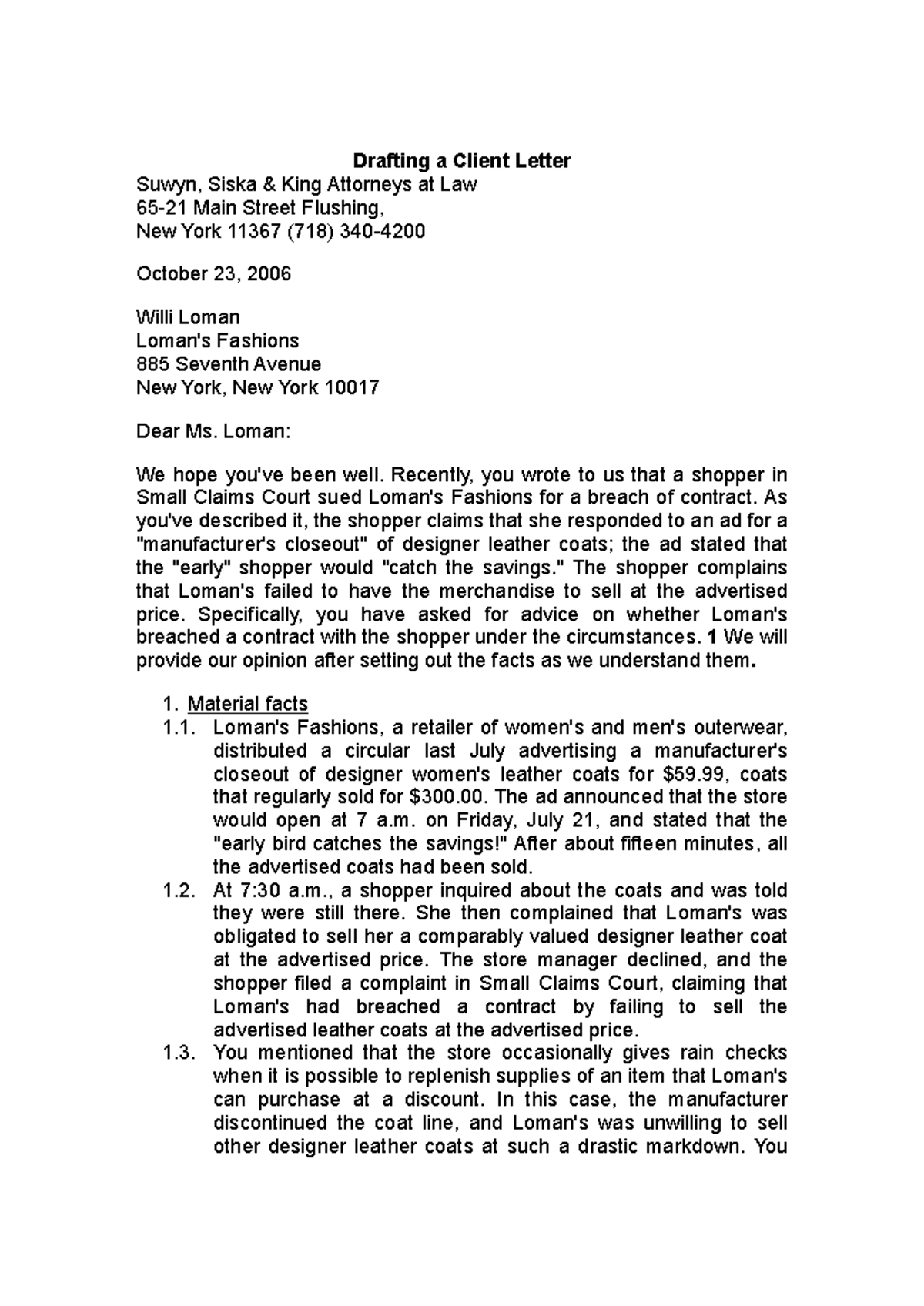 Contoh opinion writing - Drafting a Client Letter Suwyn, Siska & King ...