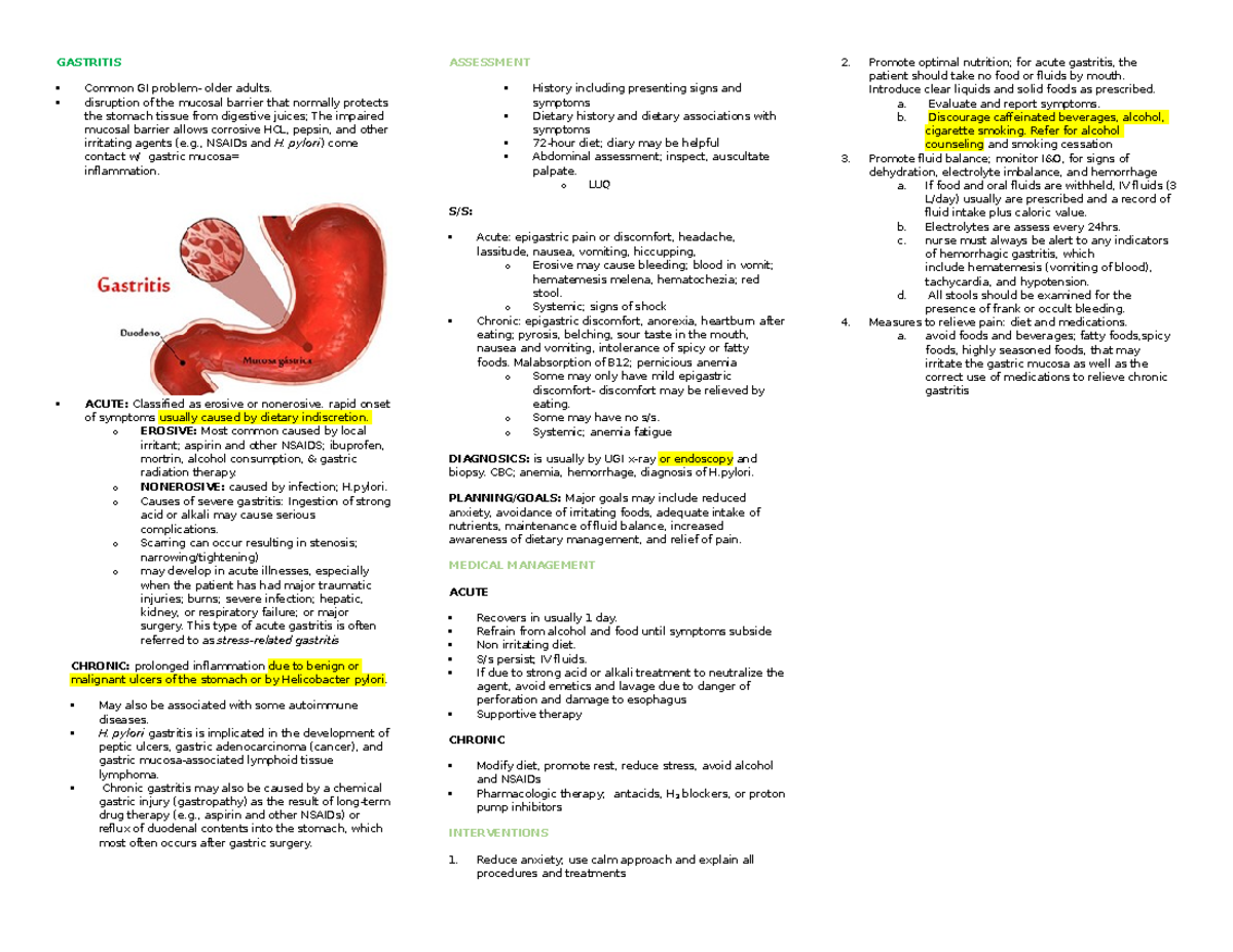 Gastritis nursing care - GASTRITIS Common GI problem- older adults ...