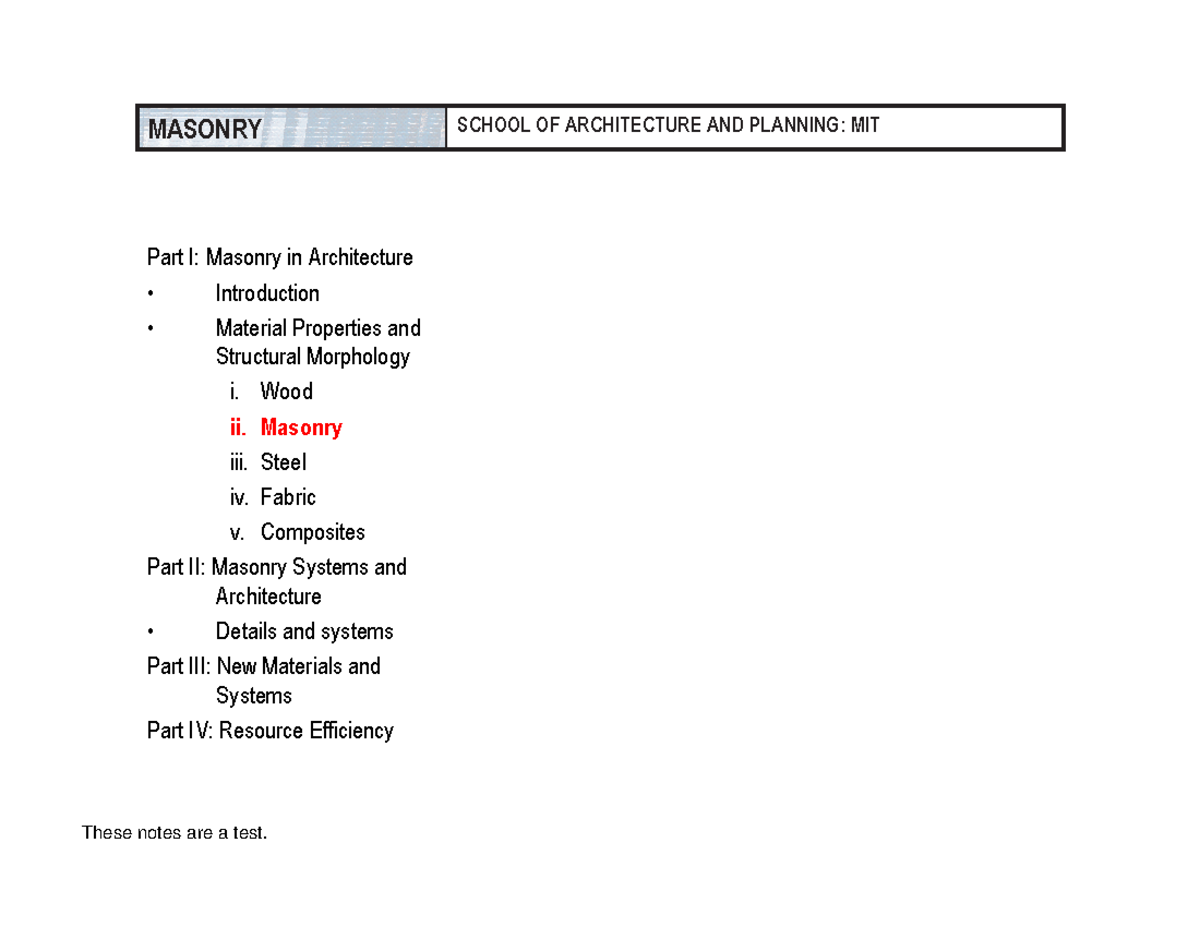 Lect16(masonry part 1) midterm - Part I: Masonry in Architecture ...