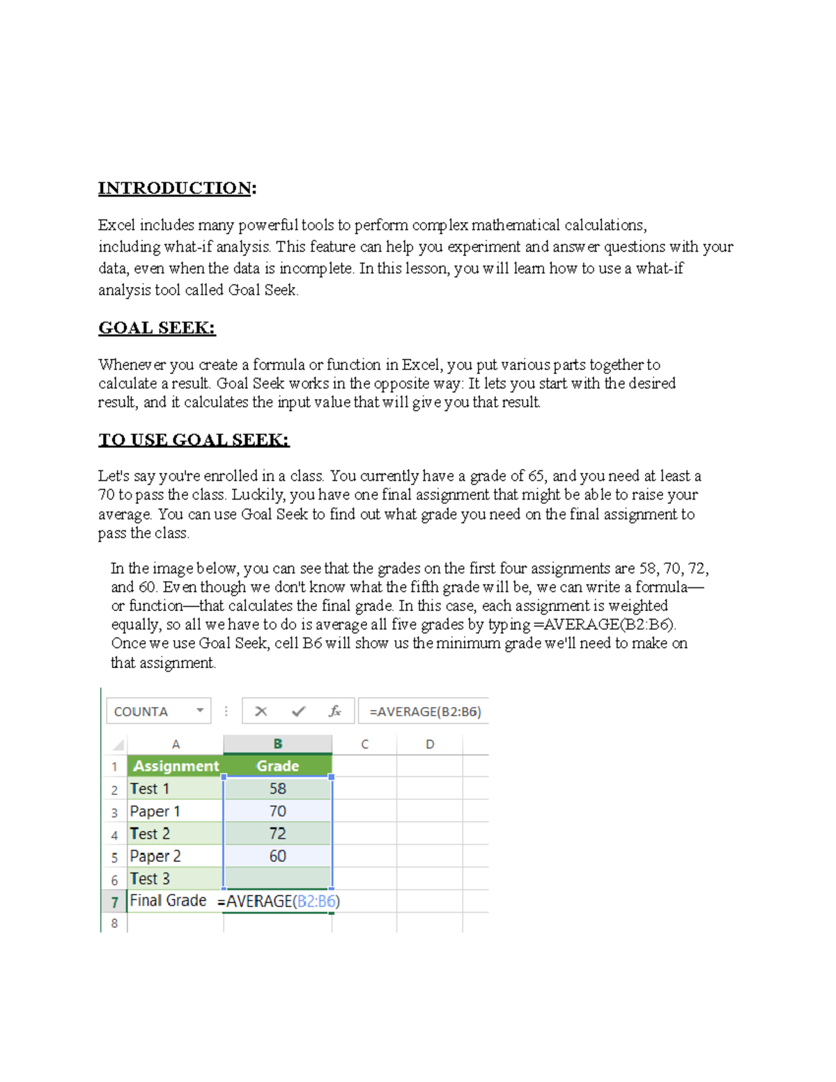 Cab final word - Computer application to business - INTRODUCTION: Excel ...