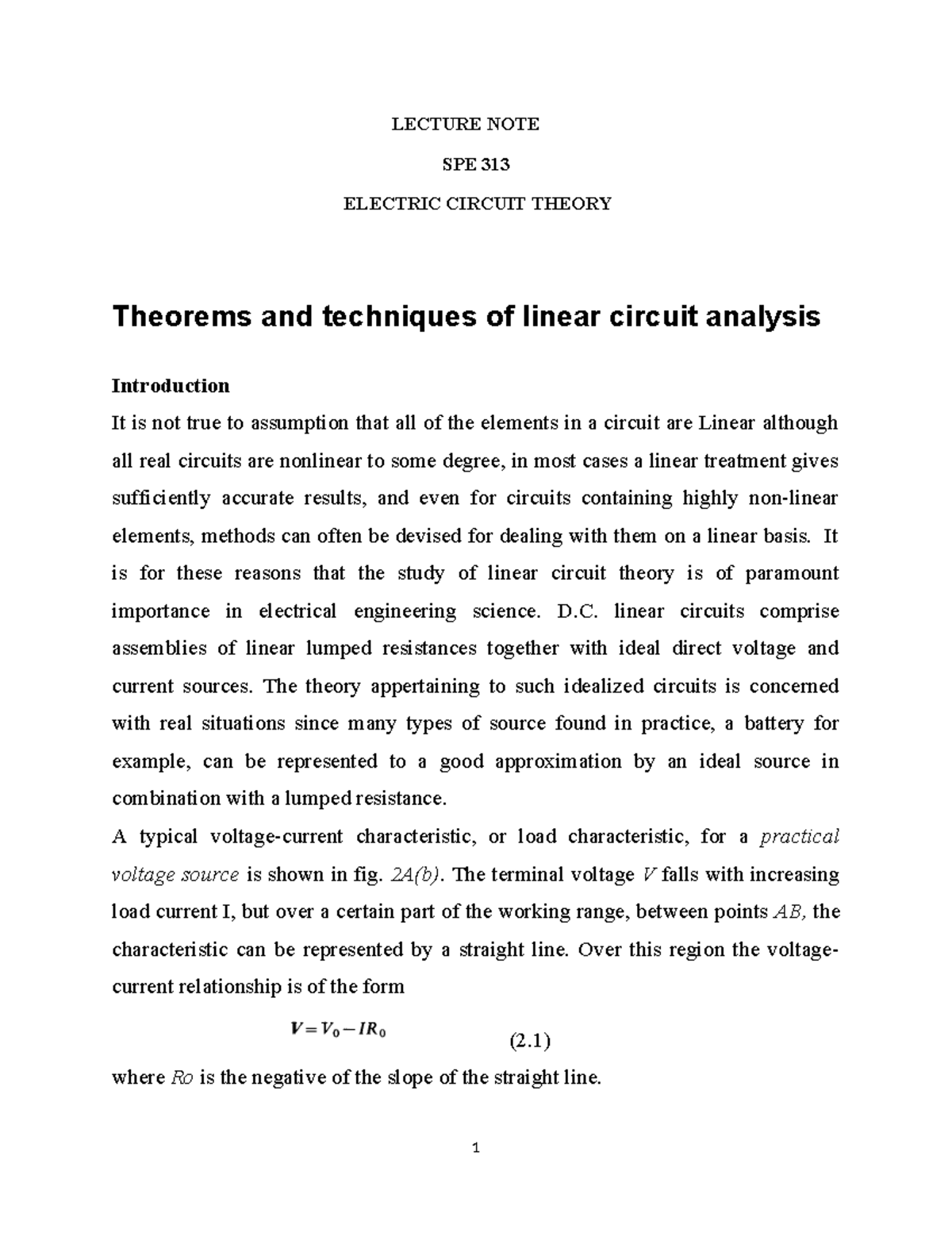 SPE 313 Electric Circuit Theory - LECTURE NOTE SPE 313 ELECTRIC CIRCUIT ...