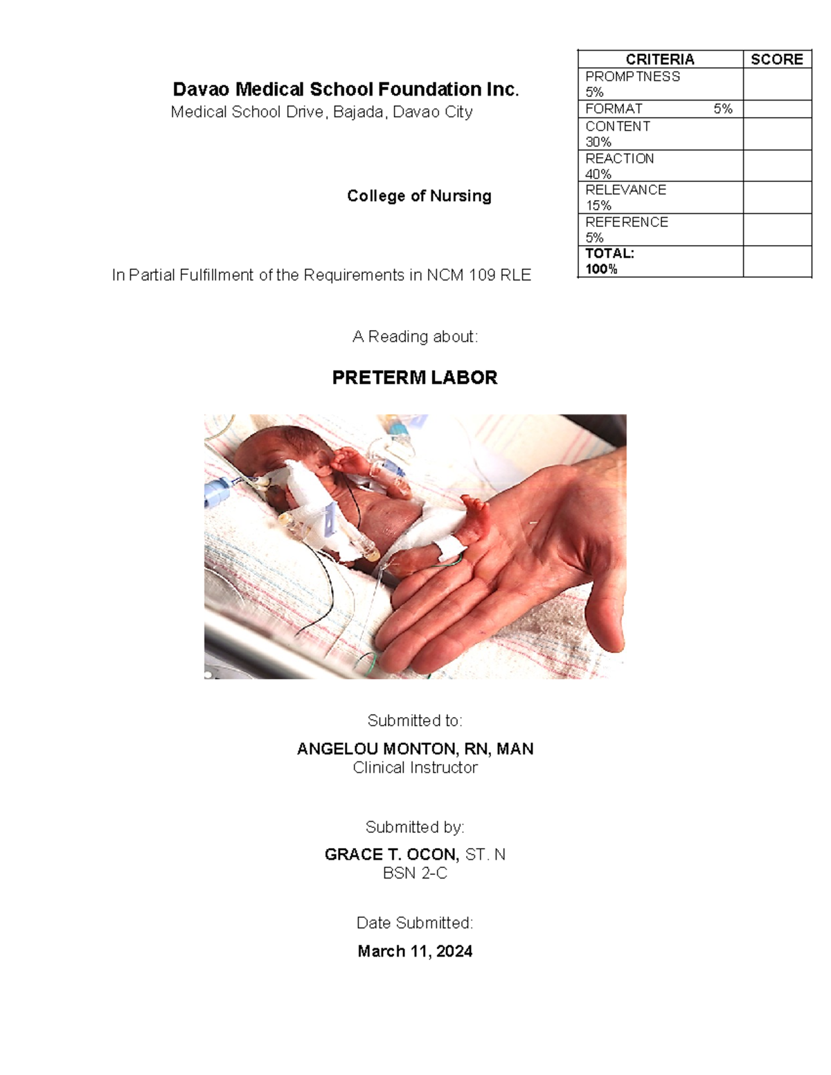 Reading about Preterm Labor - Davao Medical School Foundation Inc ...