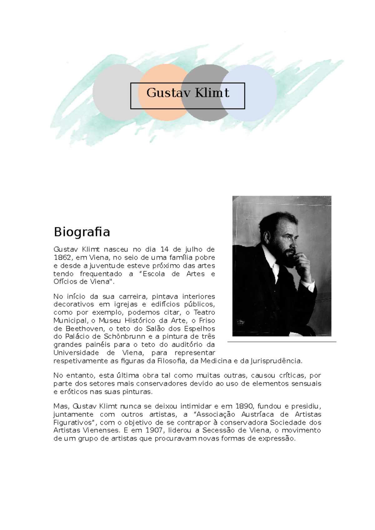 Filosofia - Gustav Klimt - Biografia Gustav Klimt nasceu no dia 14 de ...