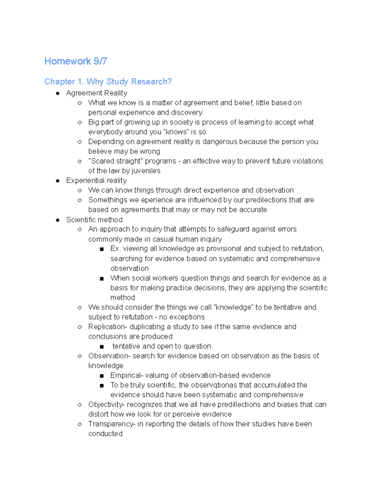 Evidence Informed Practice Class and HW Notes - Homework 9/ Chapter 1 ...