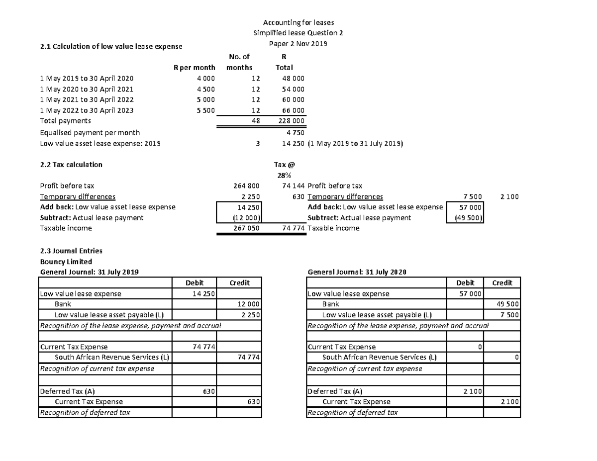 Simplified Lease Solution - Simplified lease Question 2 Calculation of ...