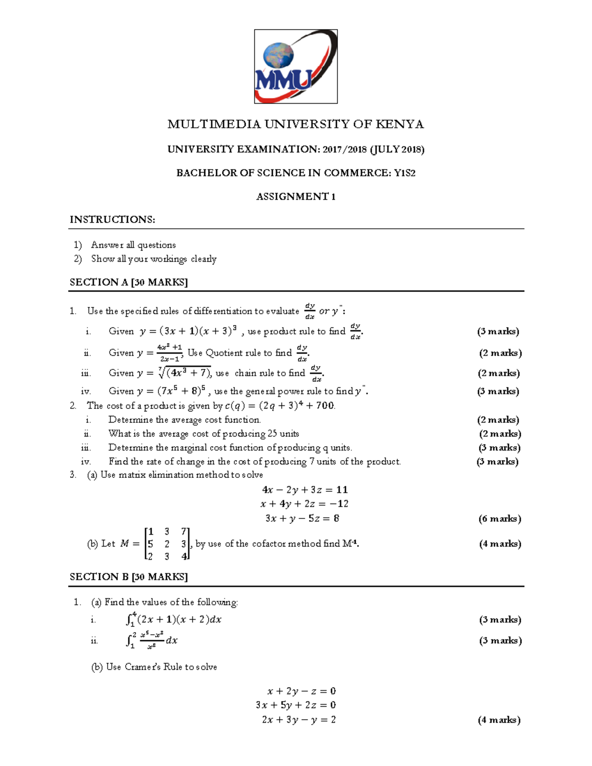 BUS 241-Management Maths 1 - Assignment - MULTIMEDIA UNIVERSITY OF ...