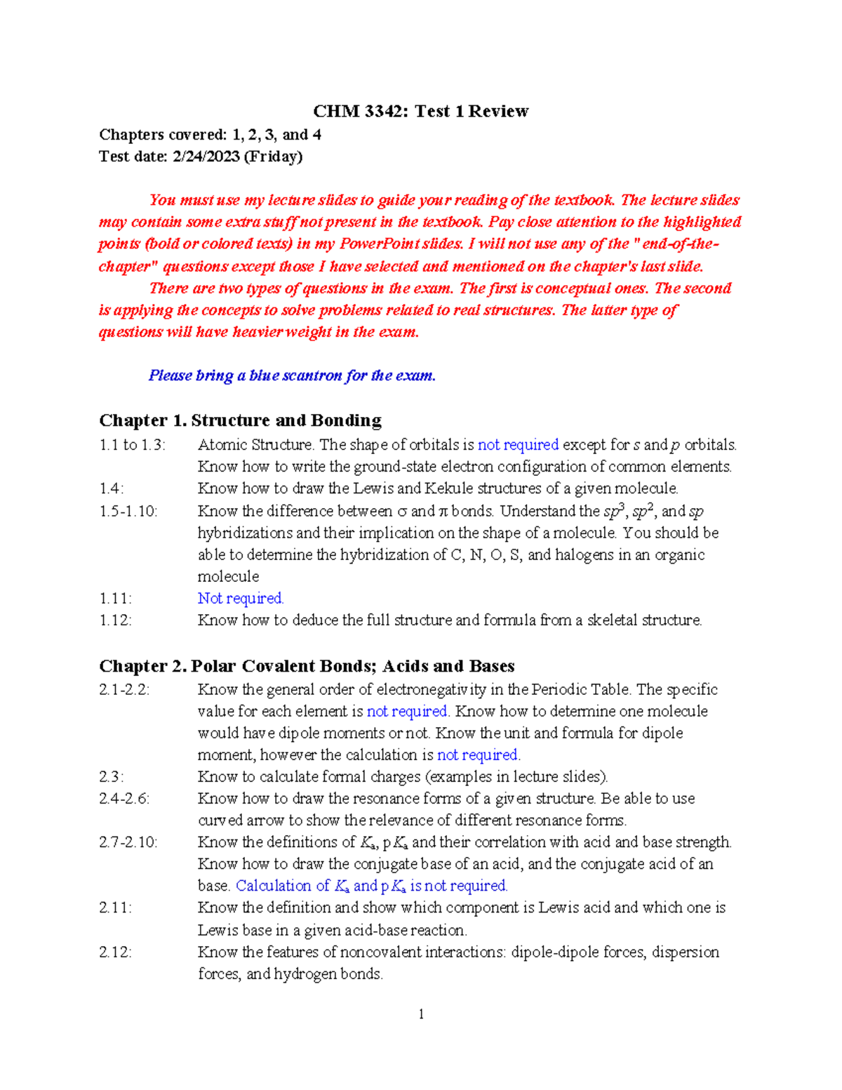 CHM 3342 Test 1 study guide ME - 1 CHM 3342: Test 1 Review Chapters ...