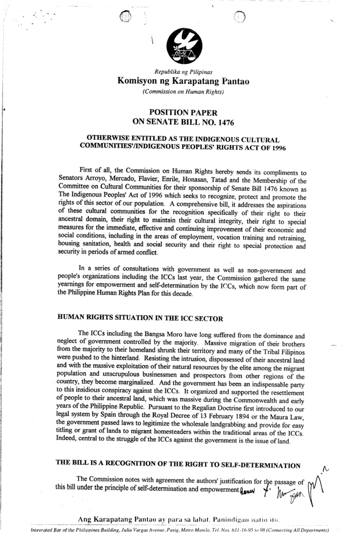 Position Paper on Right of Indigenous People - Law Degree - Studocu