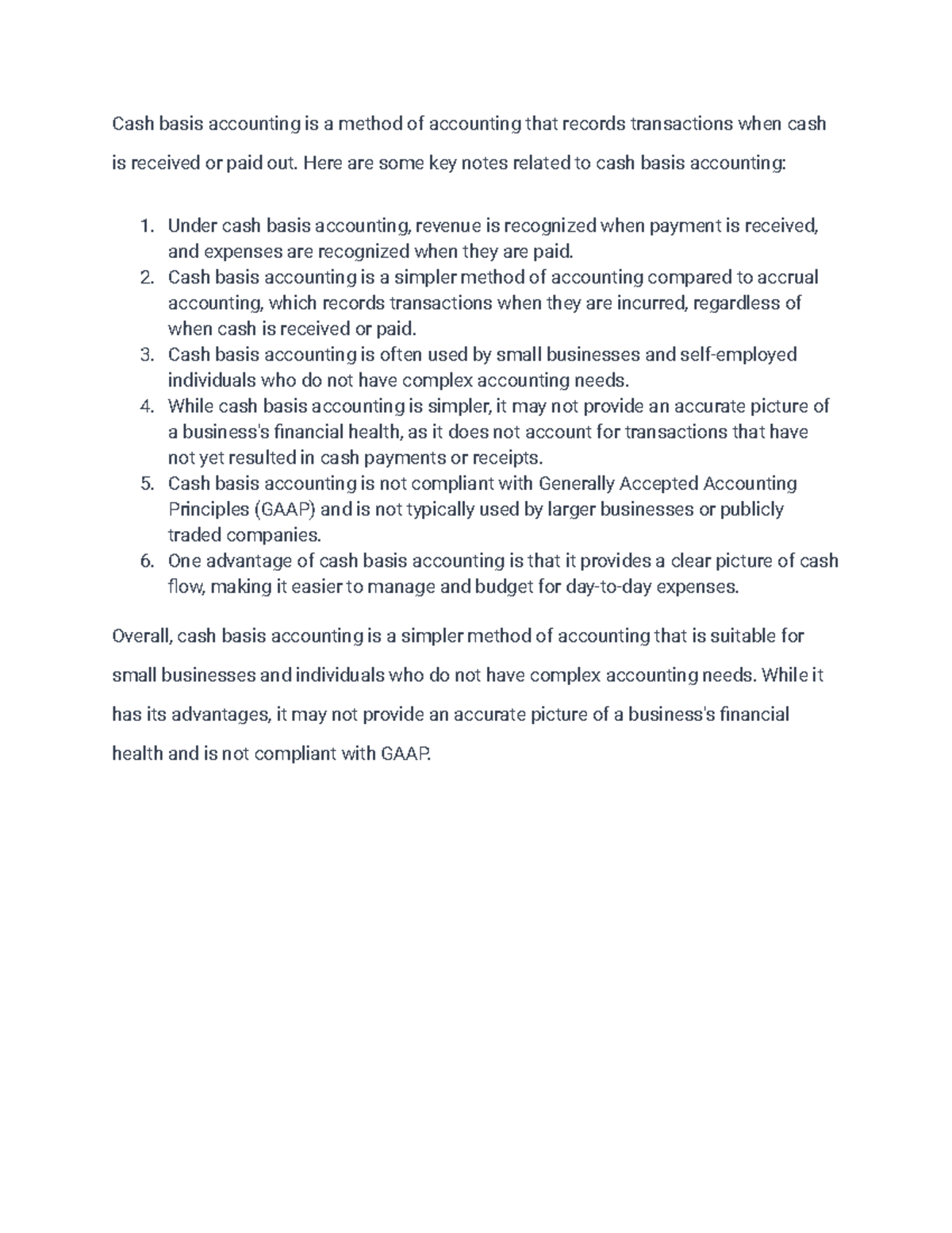 Cash basis accounting notes - Here are some key notes related to cash ...